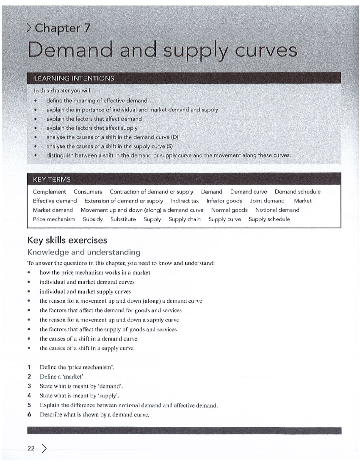Chapter 7 Workbook - Chapter 7 Demand and supply curves LEARNING INTENTIONS In this chapter you ...