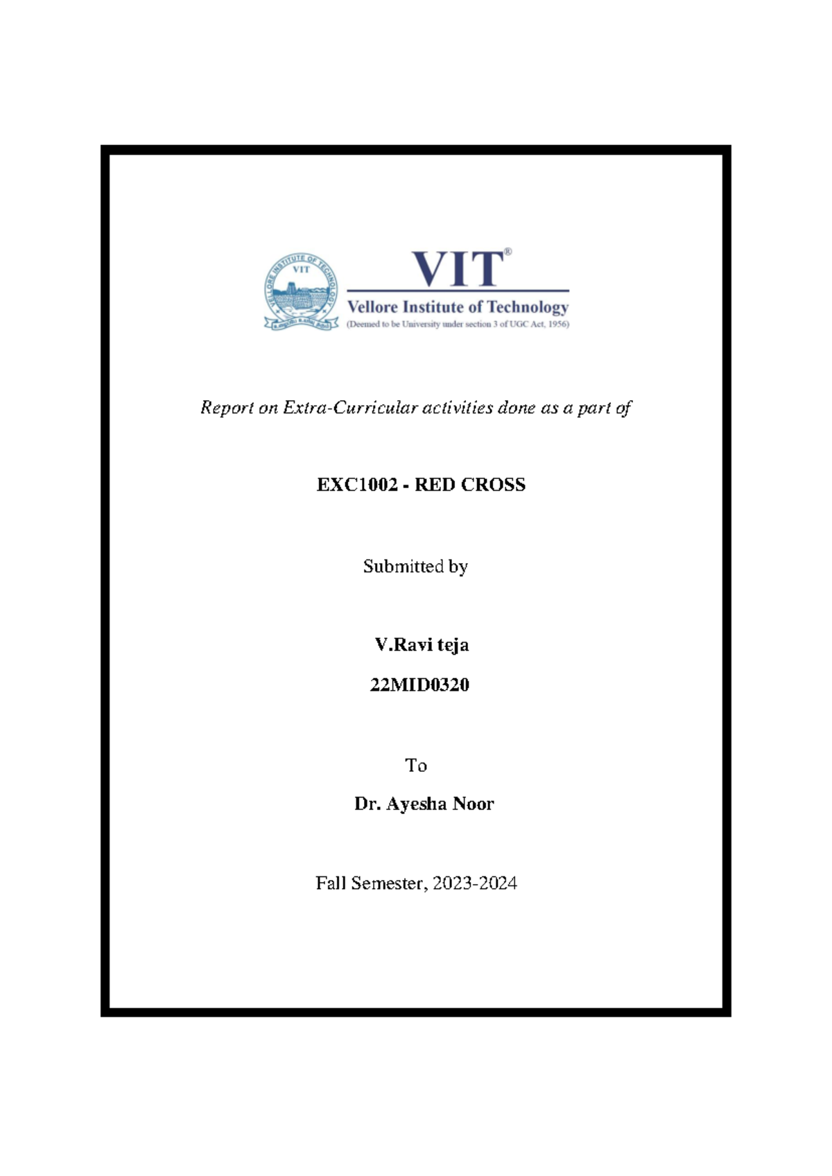 22MID0320 RED- Cross - Fat assessment - Report on Extra-Curricular ...