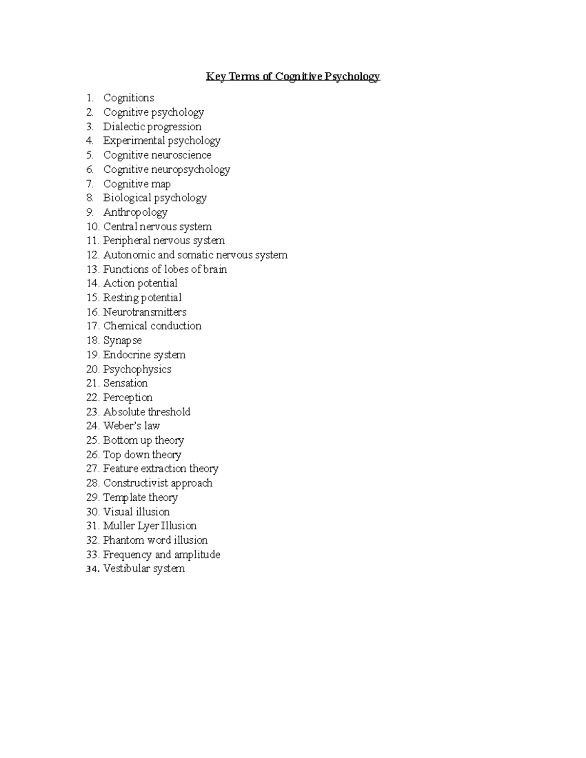 Important test Key Terms of cognitive psychology - Key Terms of ...