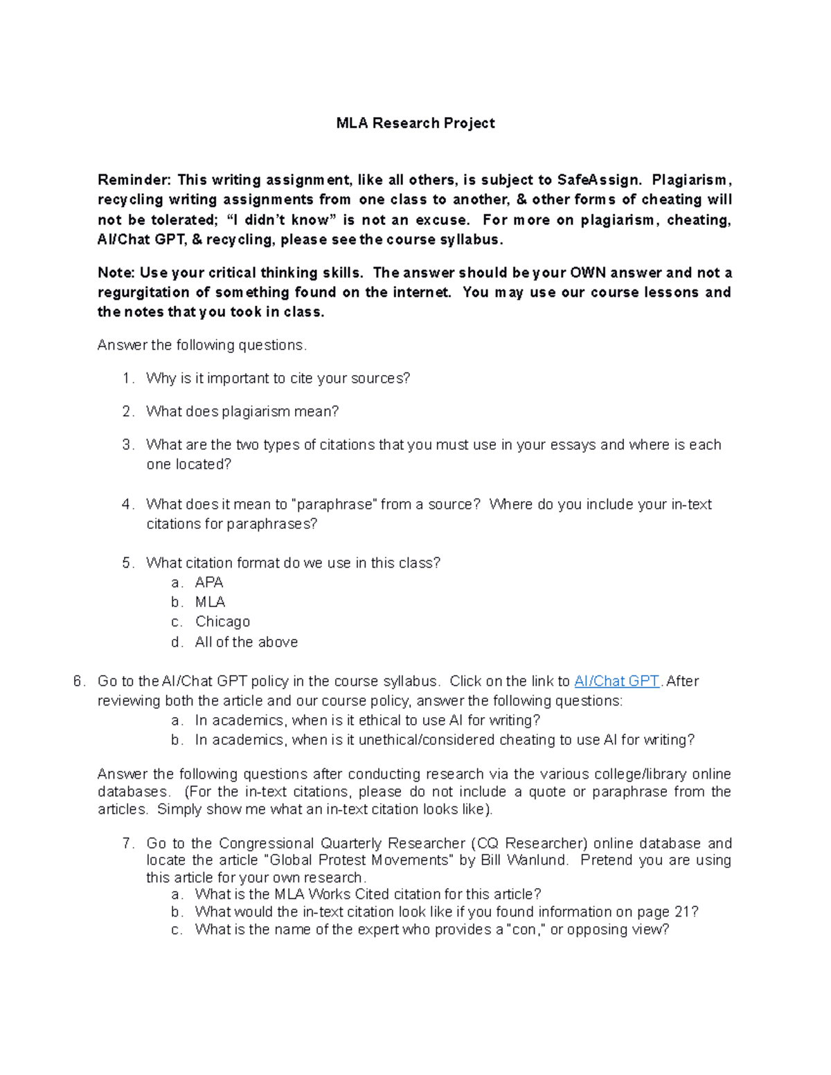 MLA Research Project (2023) - MLA Research Project Reminder: This ...