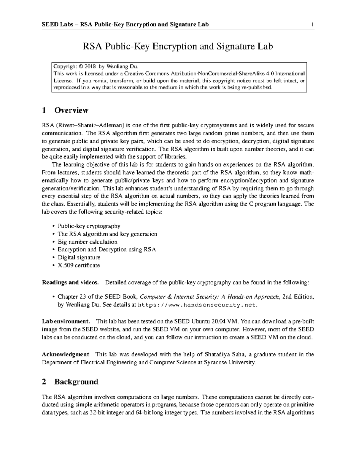 Seed RSA Lab 2 - wqeqwe - RSA Public-Key Encryption and Signature Lab Copyright © 2018 by ...
