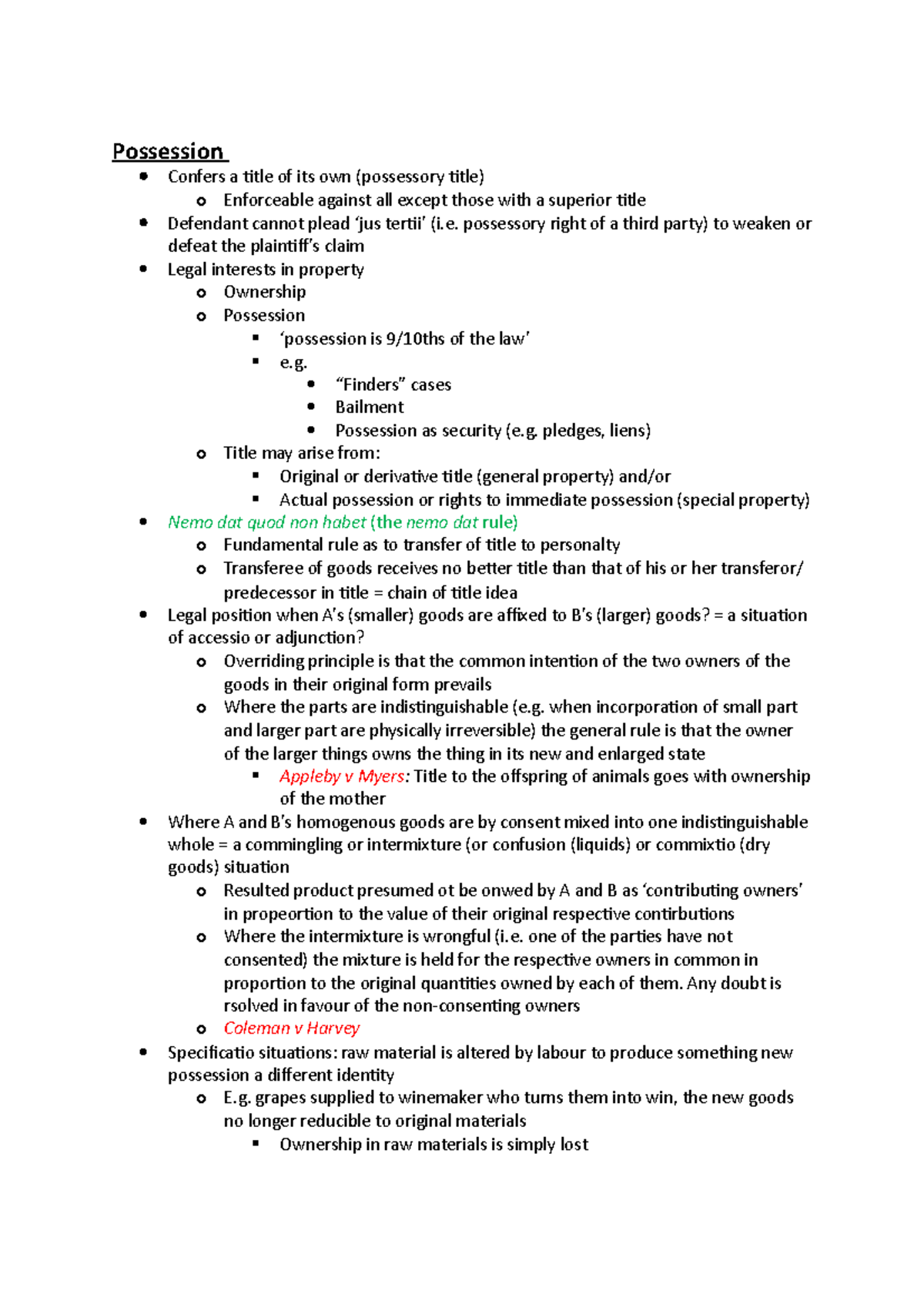 Property Midsem Study - Lecture notes 1-6 - Possession Confers a title ...