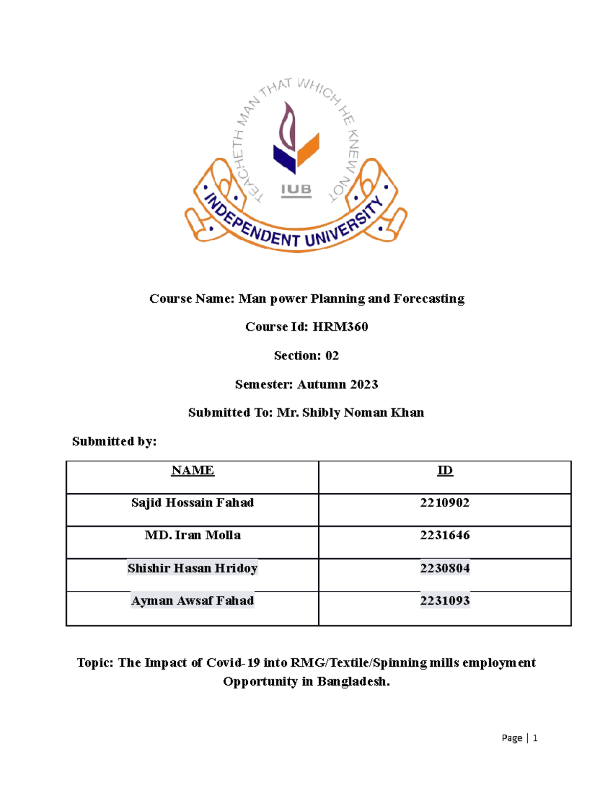 HRM360-Man power Planning and Forecasting- Final- Assignment - Course Name: Man power Planning ...