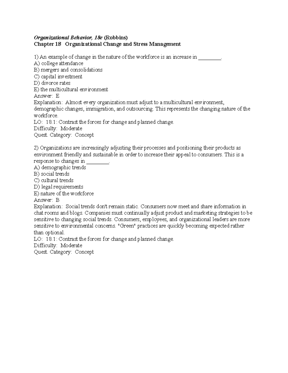 Chapter 18 - Copy - TB for Chap 18 - Organizational Behavior, 18e (Robbins) Chapter 18 - Studocu