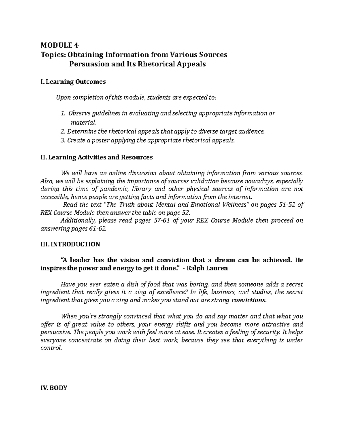 Module 4 GEC 2 - MODULE 4 Topics: Obtaining Information from Various Sources Persuasion and Its ...