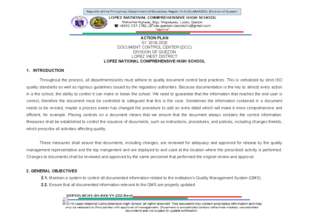 Dcc action plan PLUS OTP - ACTION PLAN SY 2019- DOCUMENT CONTROL CENTER ...