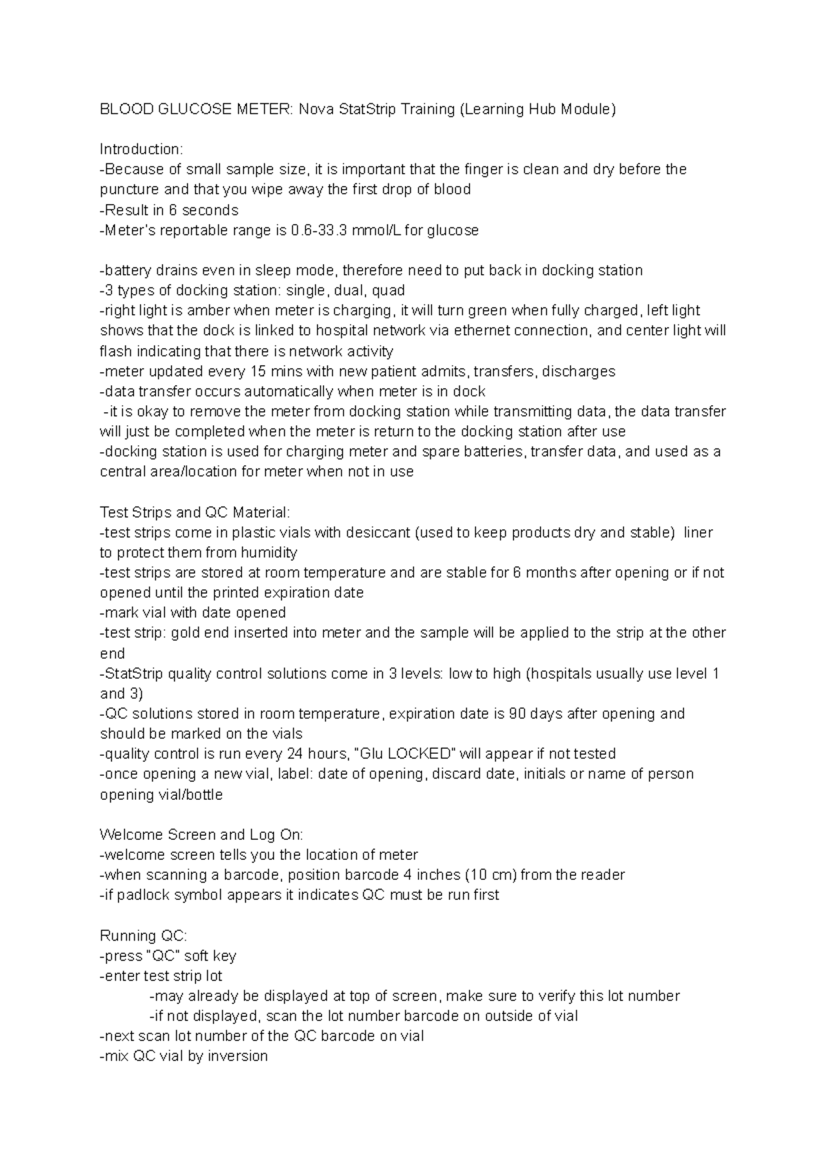 Blood Glucose Meter Nova Stat Strip Training (Learning Hub Module ...