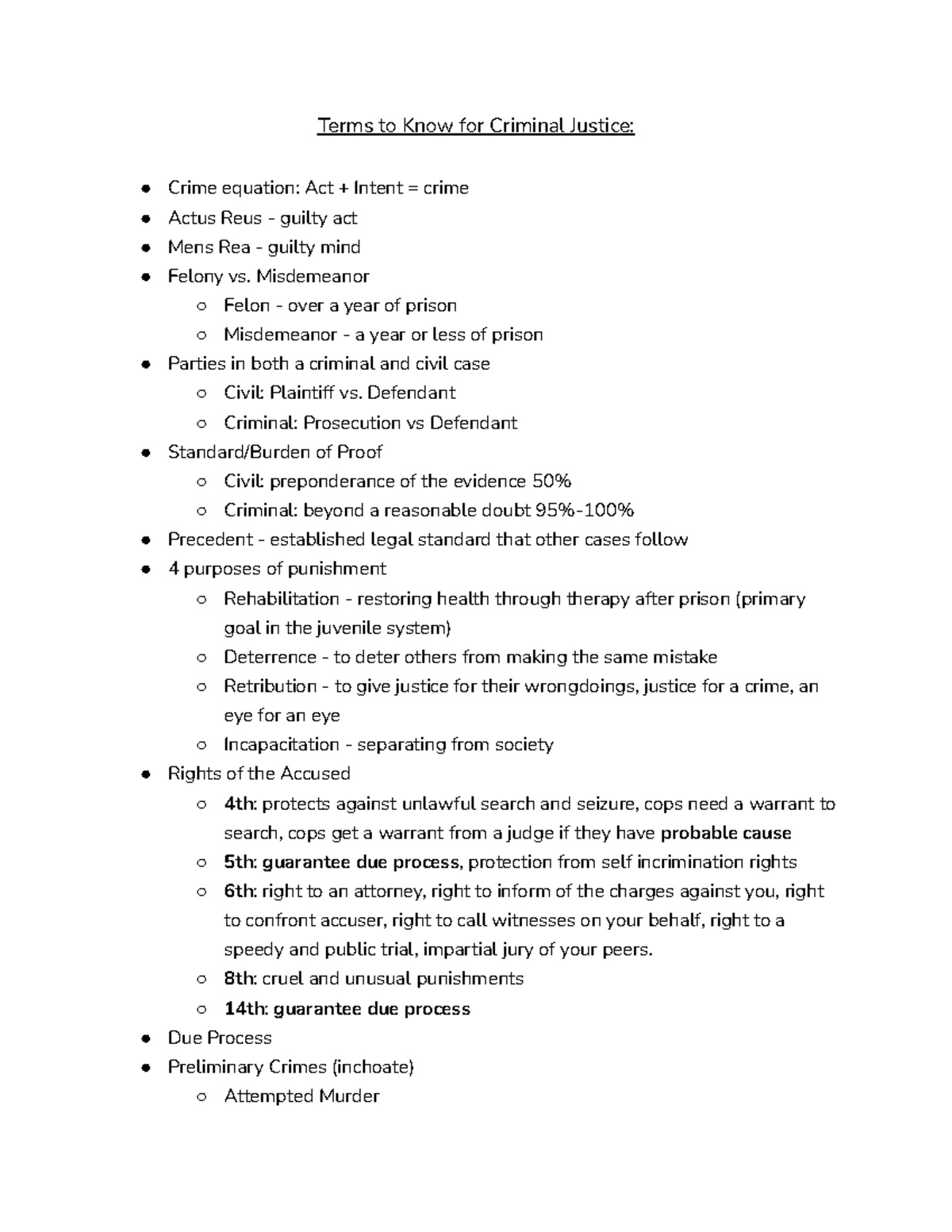 Criminal Justice Final - Terms to Know for Criminal Justice: Crime ...