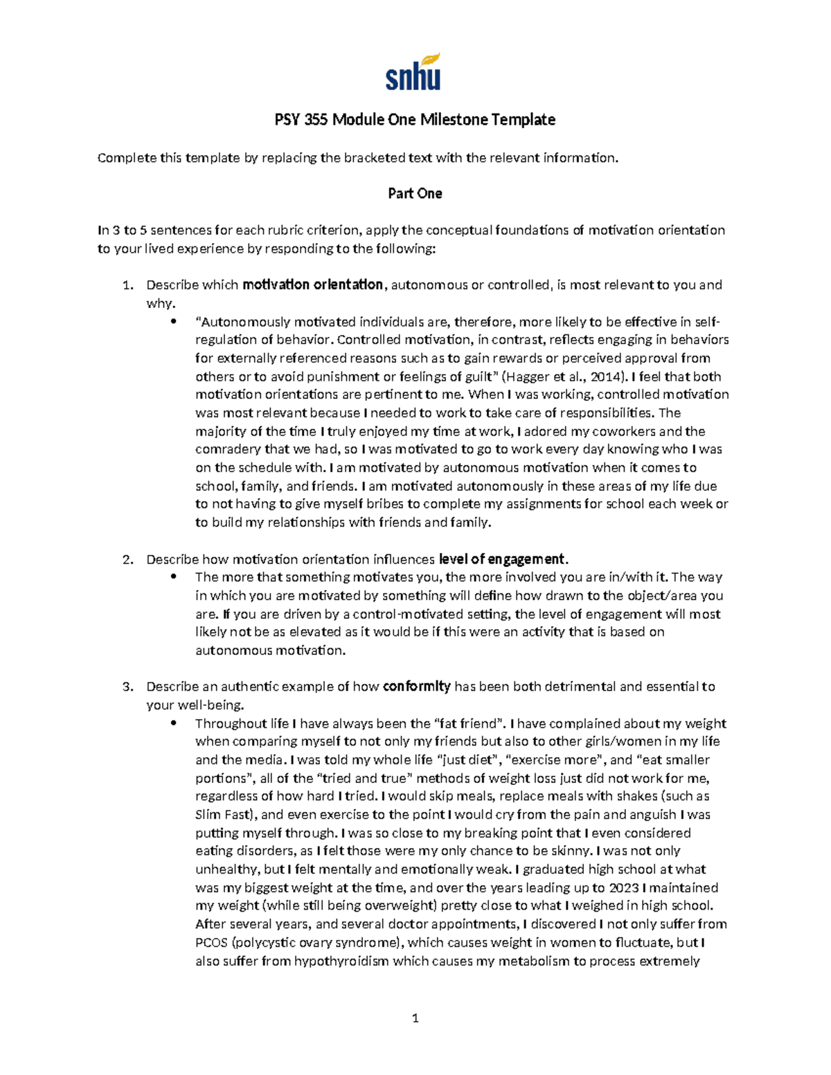 PSY 355 Module 1-2 Milestone - PSY 355 Module One Milestone Template ...