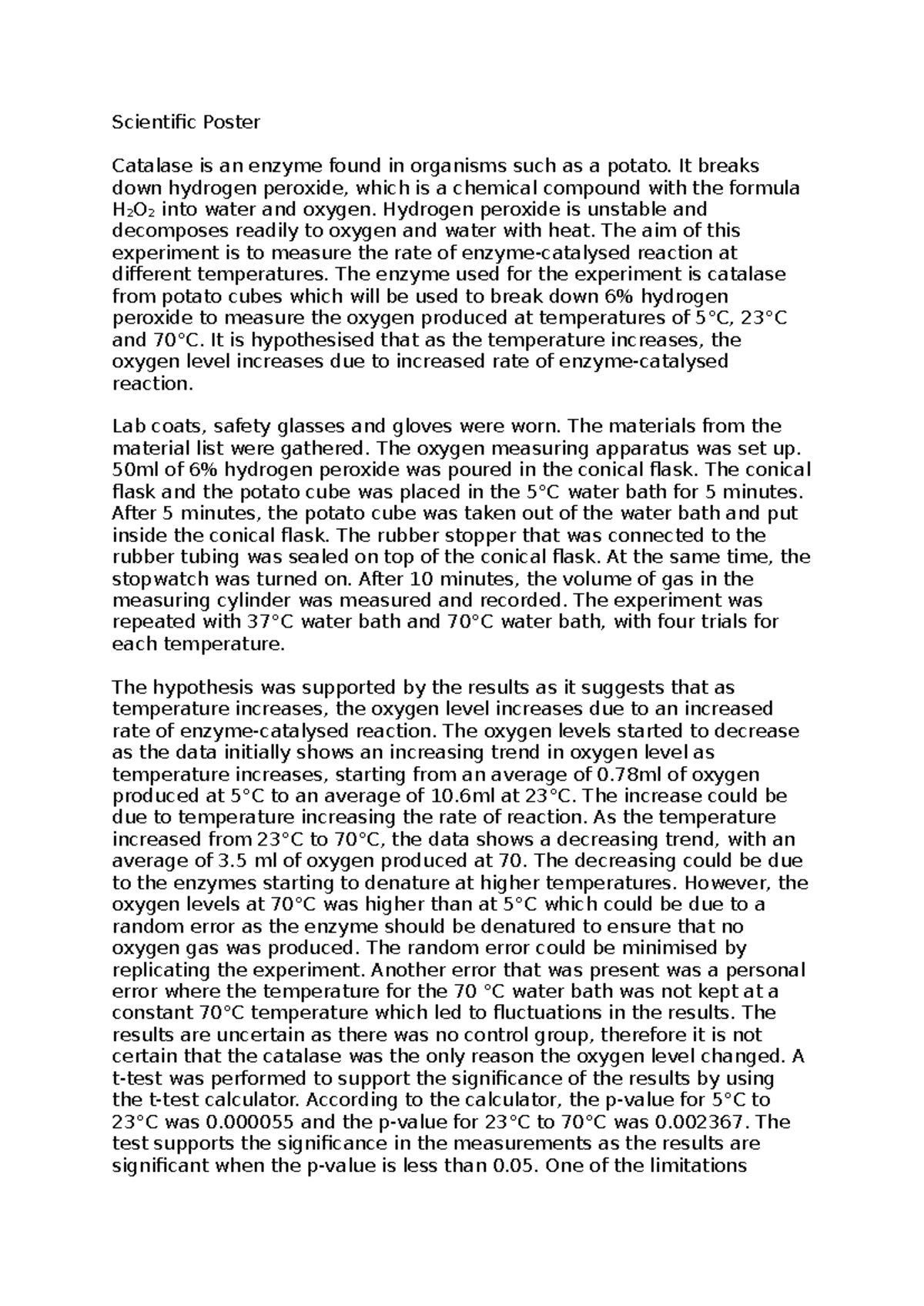 Scientific poster sac - Scientific Poster Catalase is an enzyme found ...