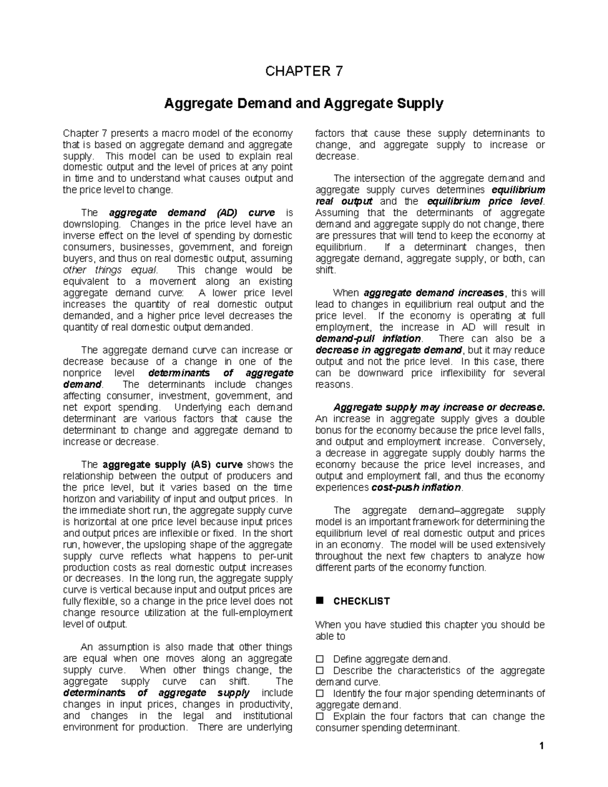 Briefmac chap07 - UOB - CHAPTER 7 Aggregate Demand and Aggregate Supply Chapter 7 presents a ...