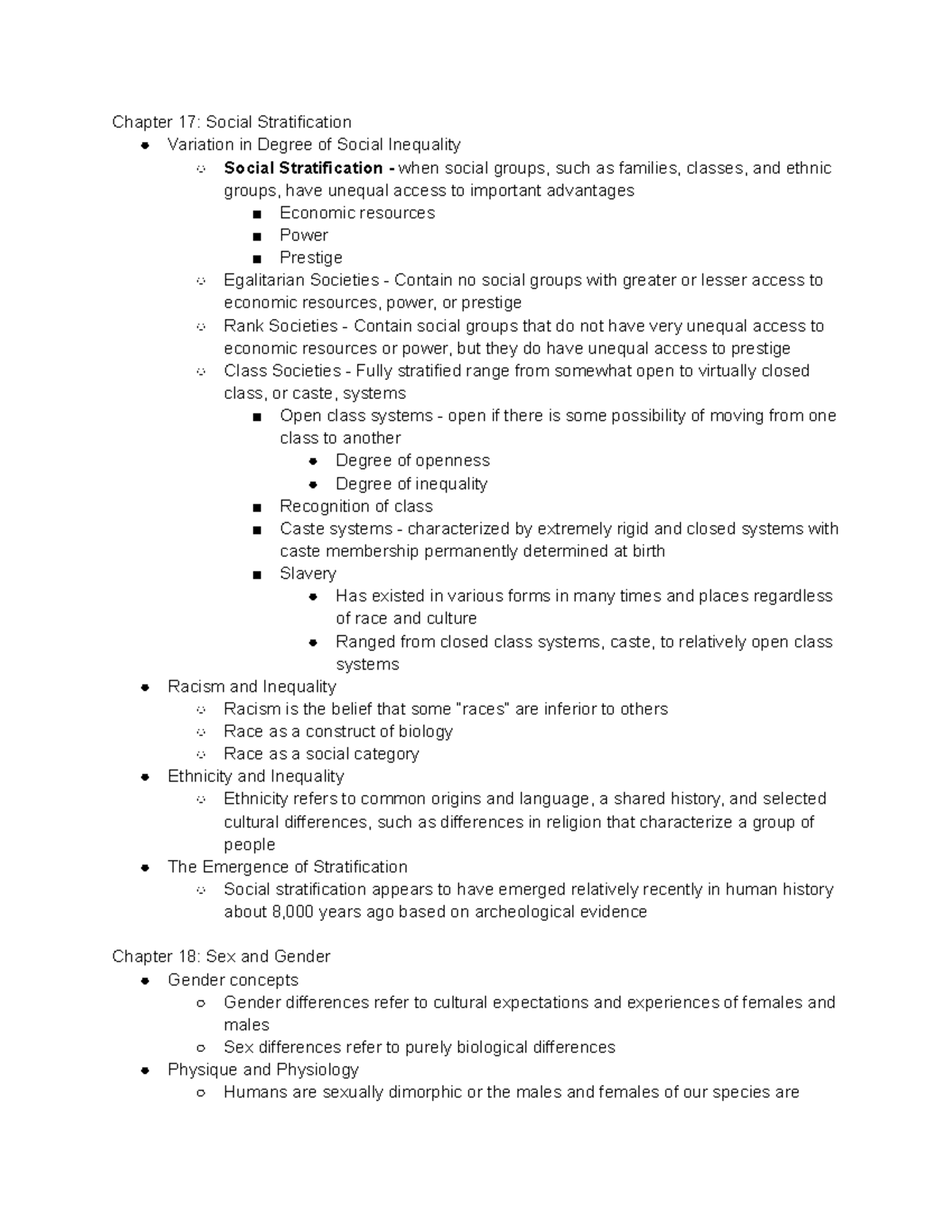 Unit 3 Notes - Chapter 17: Social Stratification Variation in Degree of ...