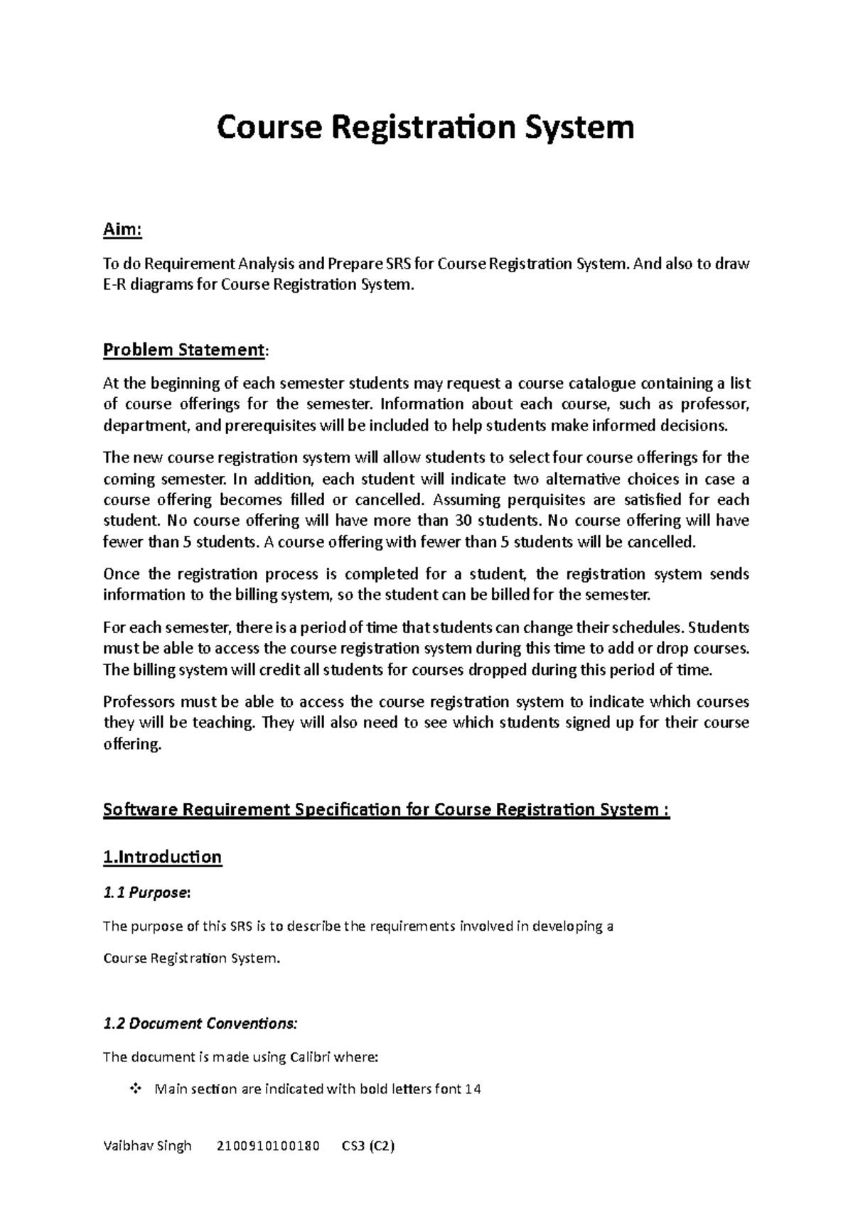 SRS Course Reg System final Vaibhav pdf - Course Registration System ...