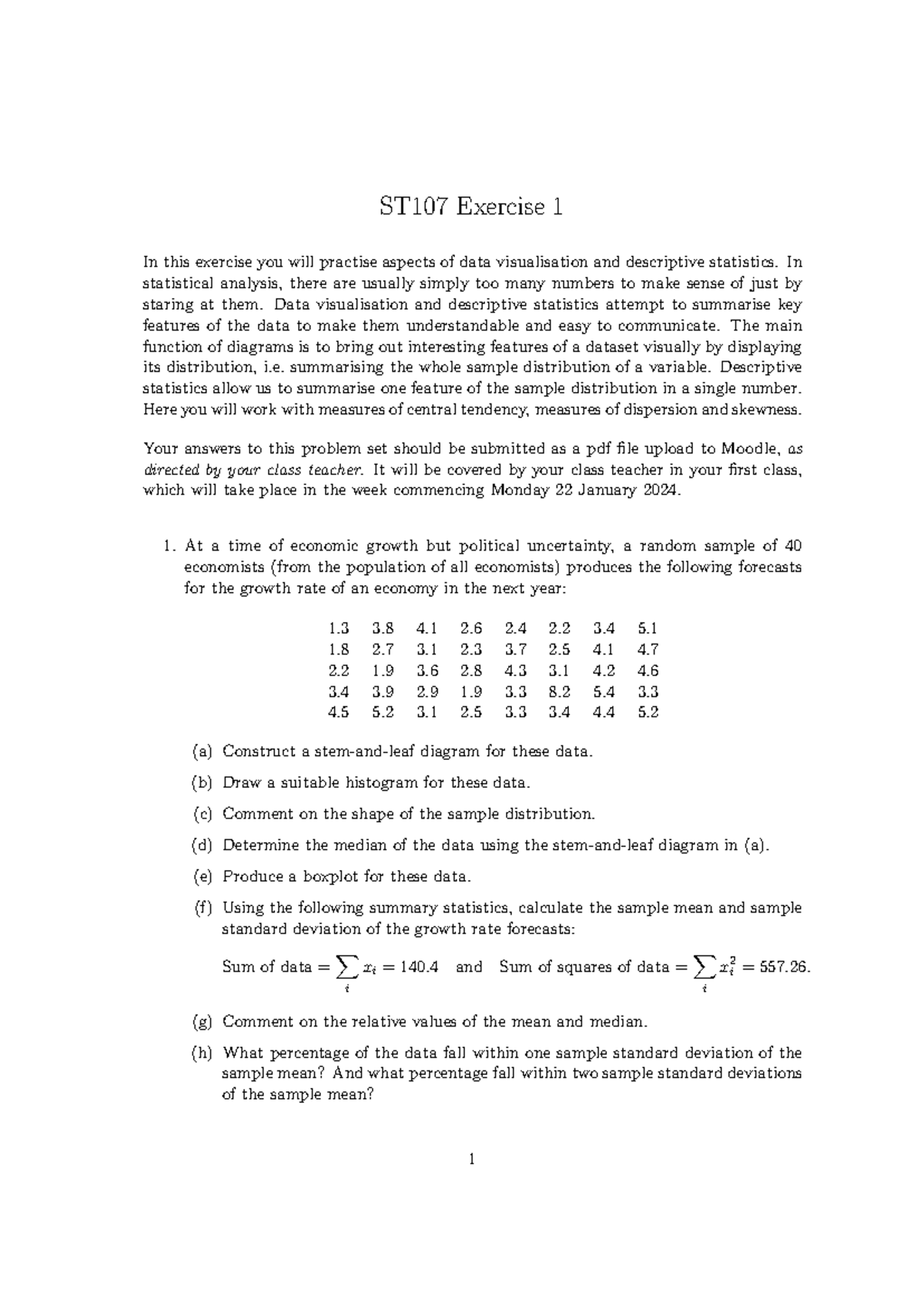 ST107 Exercise 1 - Paz - ST107 Exercise 1 In this exercise you will ...