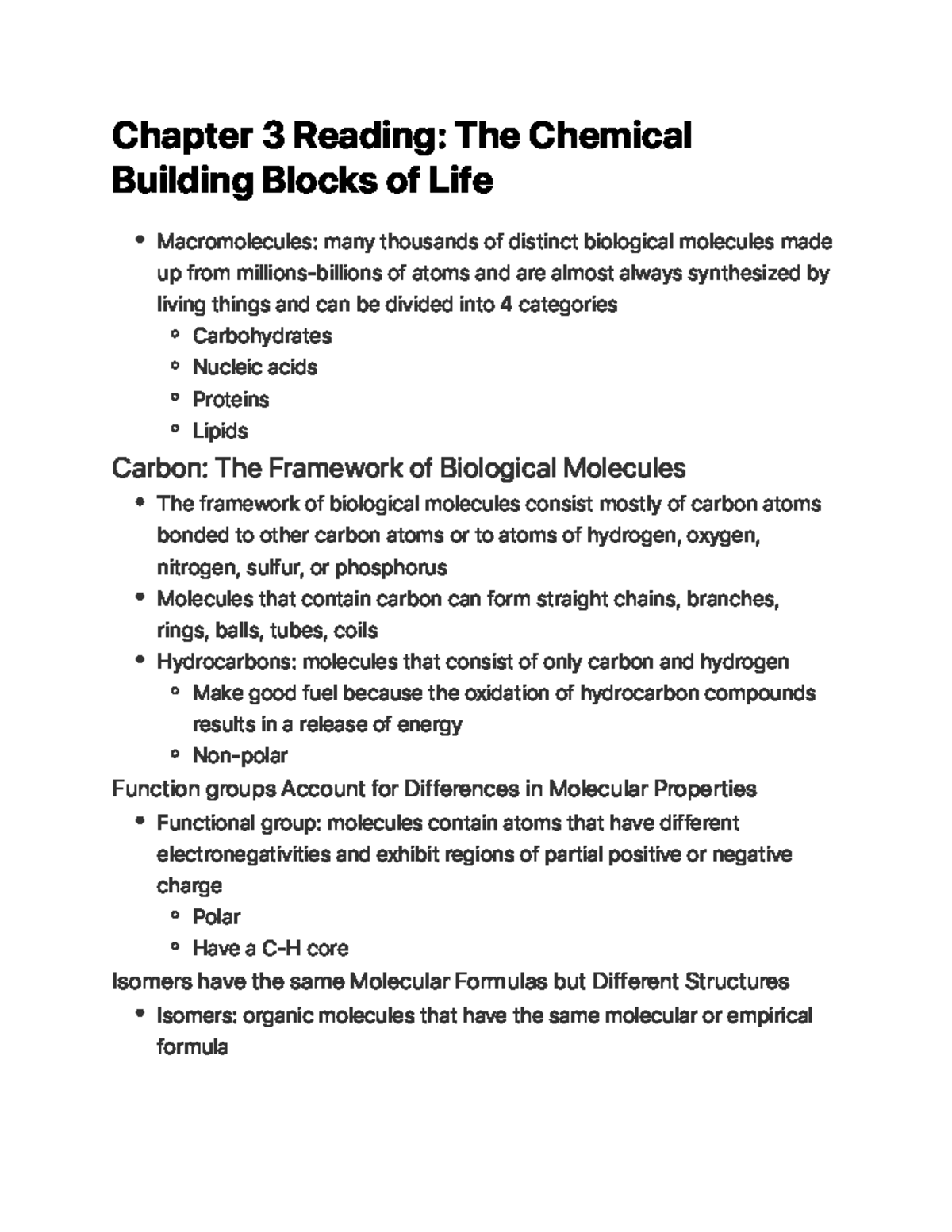 Chapter 3 Reading The Chemical Building Blocks of Life - C h a p te r 3 ...
