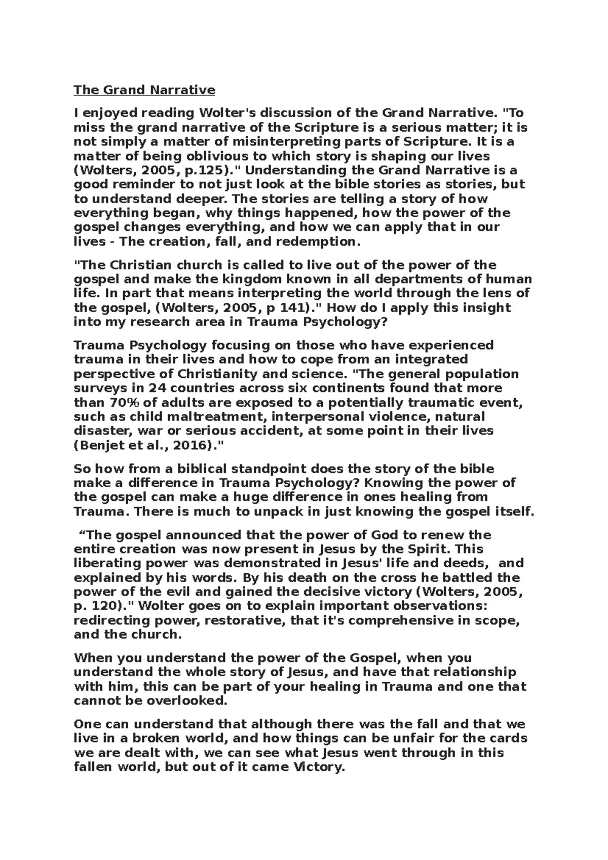 PSYC710 Week2Discussion post6 - The Grand Narrative I enjoyed reading ...