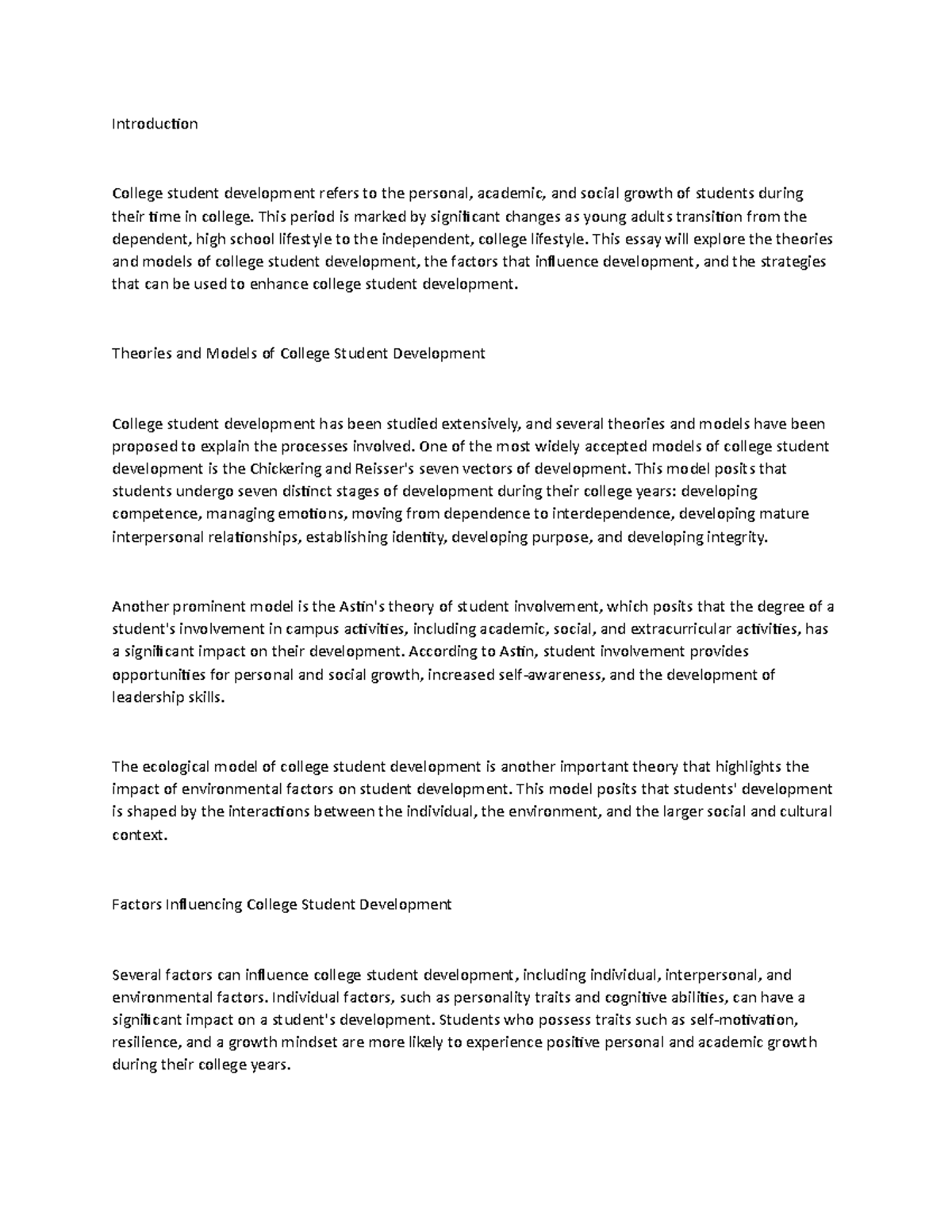 College Student Development - Introduction College student development ...