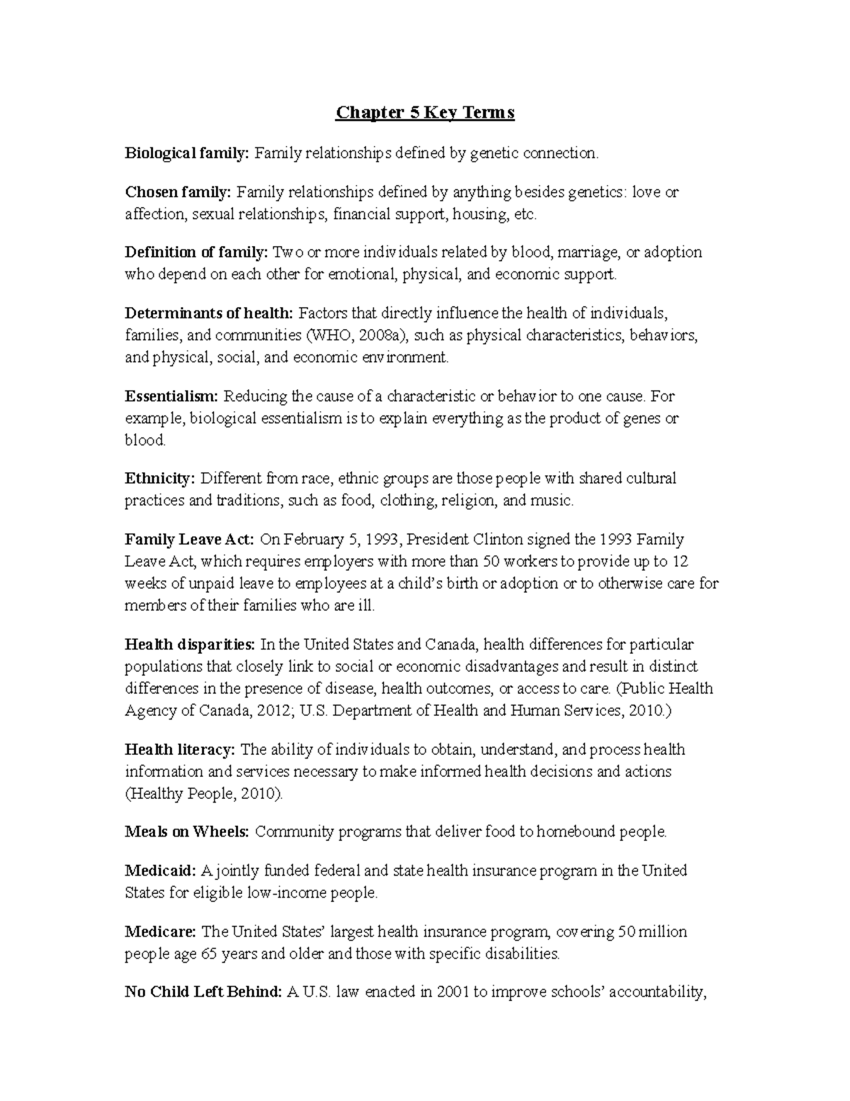 Chapter 5 Key Terms - Summary Family Health Care Nursing: Theory ...