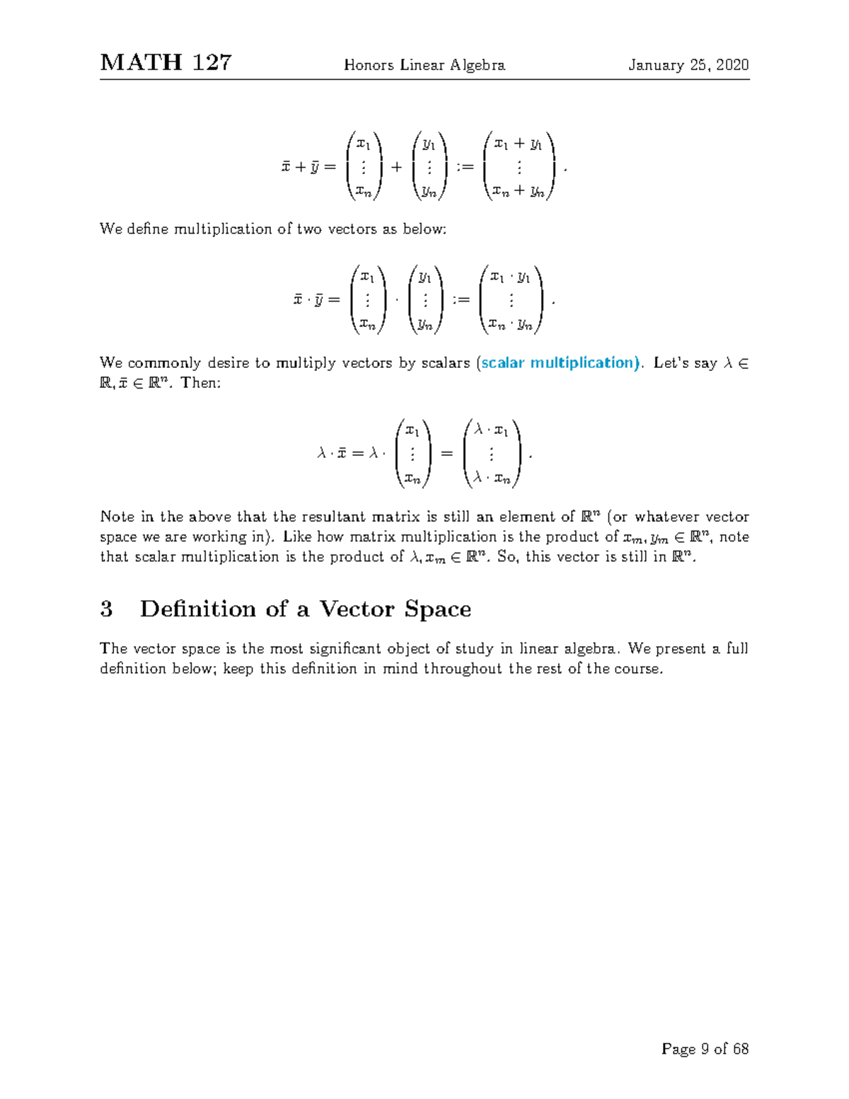 MATH 235-9 - Lecture notes 9 - MATH 127 Honors Linear Algebra January ...
