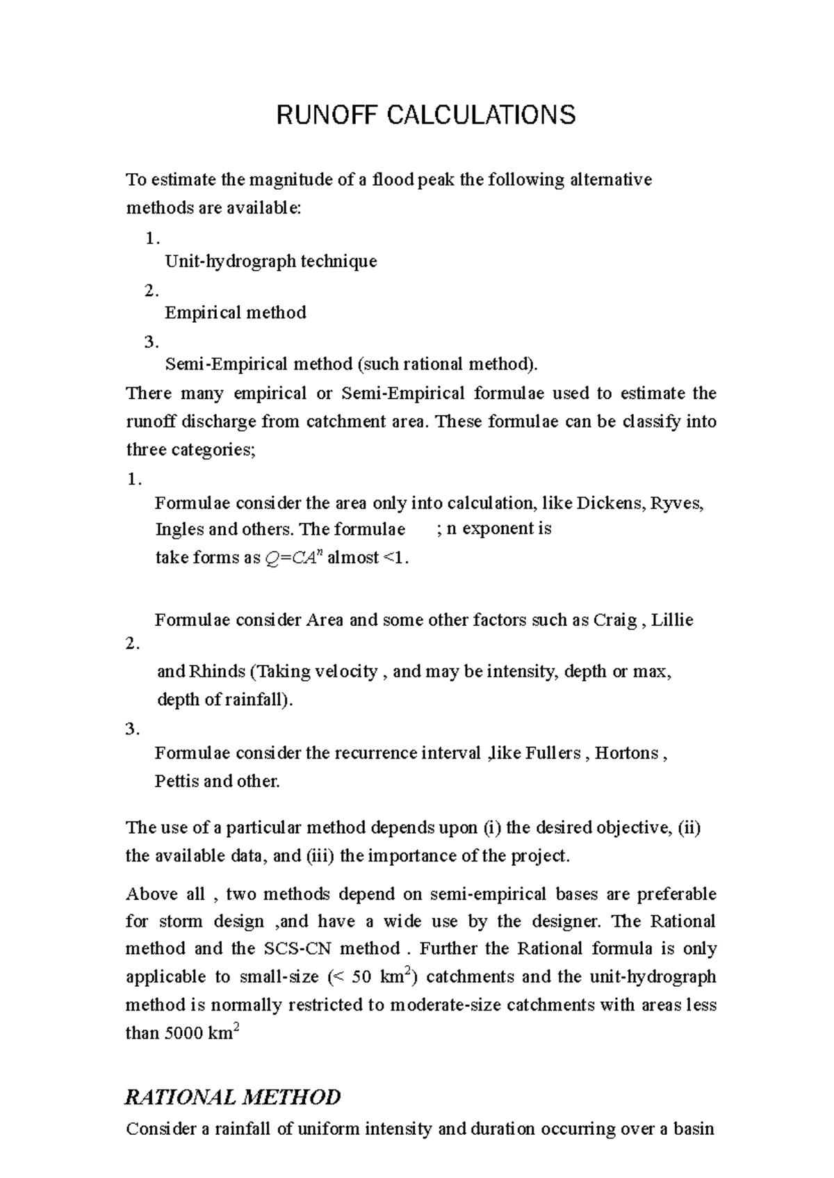 Runoff Calculations 010817 - RUNOFF CALCULATIONS To estimate the ...