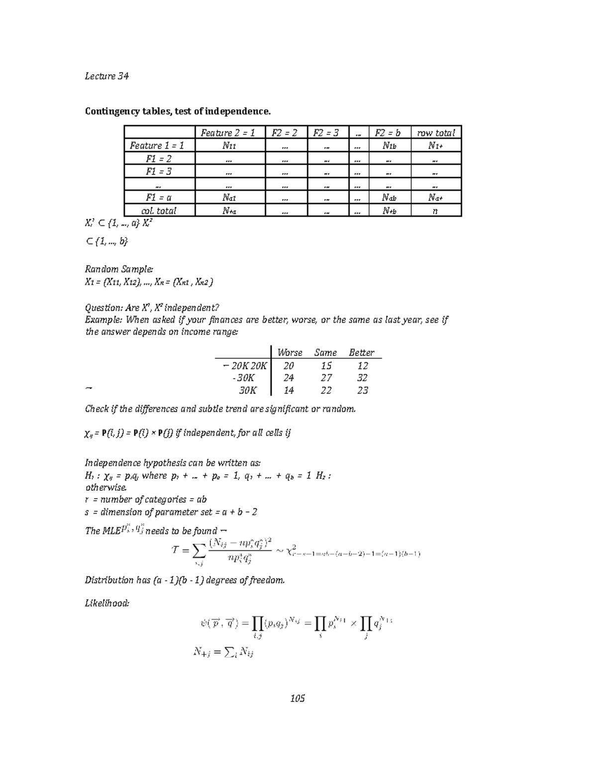 Contingency tables, test of independence - Feature 2 = 1 F2 = 2 F2 = 3 ...