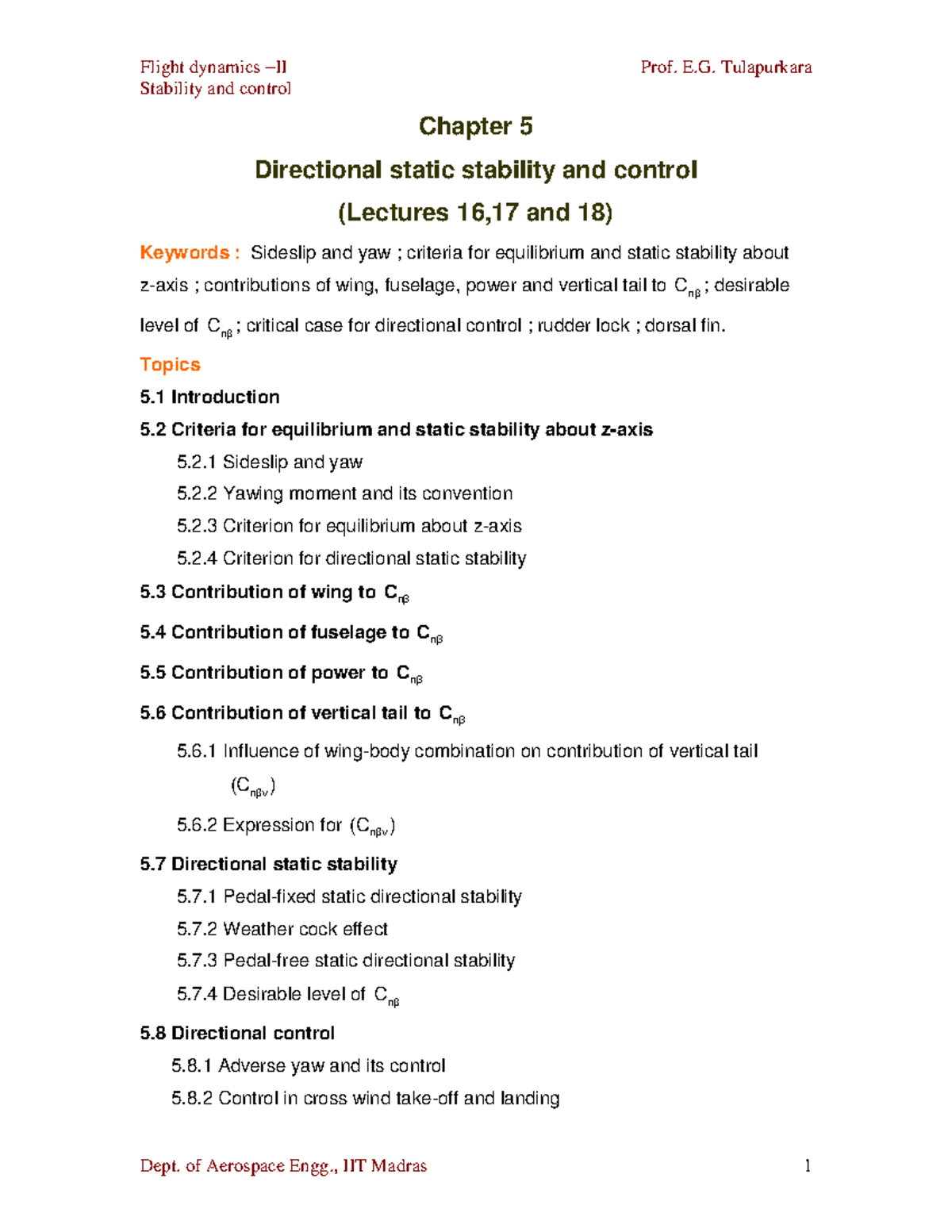 023 Chapter 5 L16 - Stability and control Chapter 5 Directional static ...