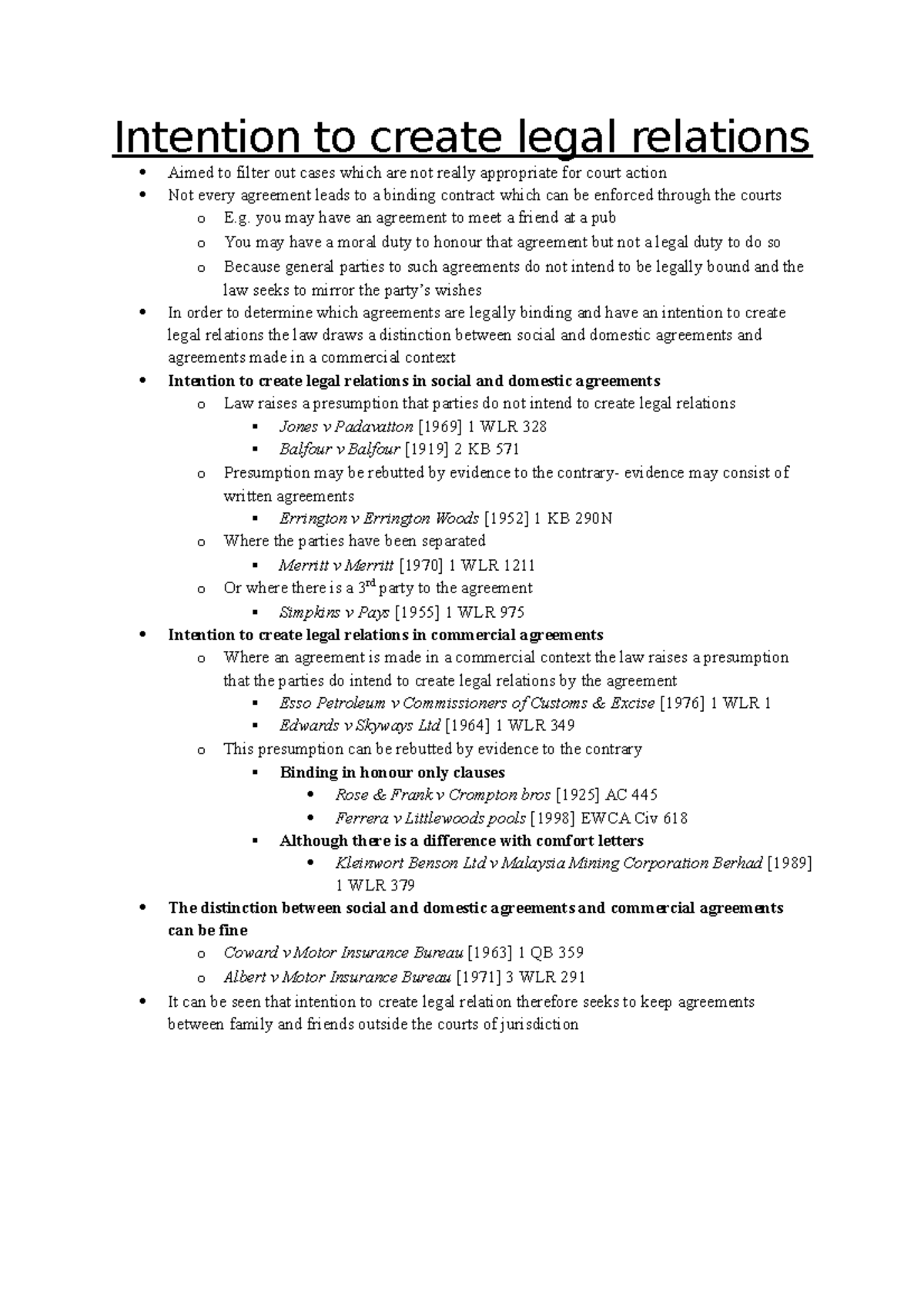 Intention to create legal relations - Intention to create legal ...