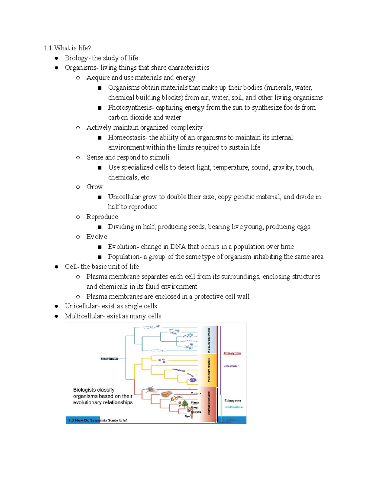 Unit 1 Notes - Bio 1040 - 1 What is life? Biology- the study of life ...
