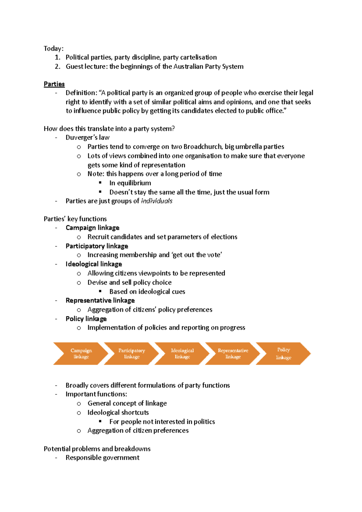 POLS2114 - Lecture Six - Today: 1. Political parties, party discipline ...