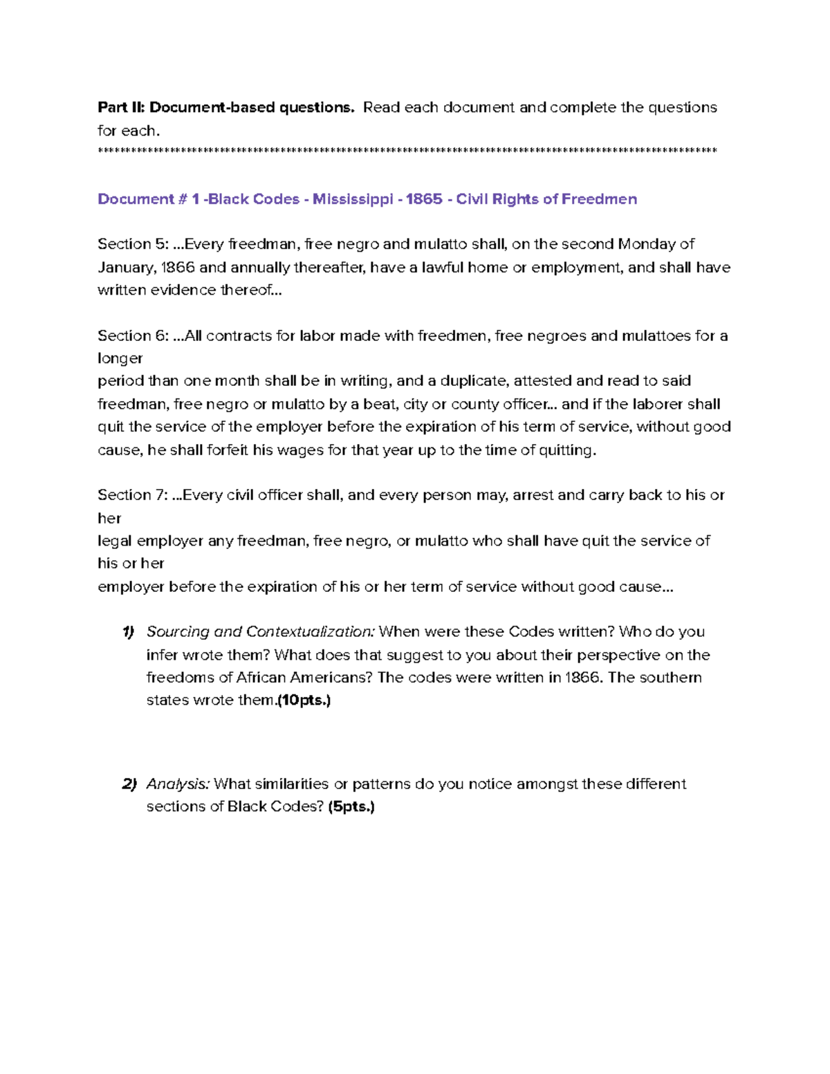 Hezekiah Dawkins - Part II: Document-based questions - Part II ...