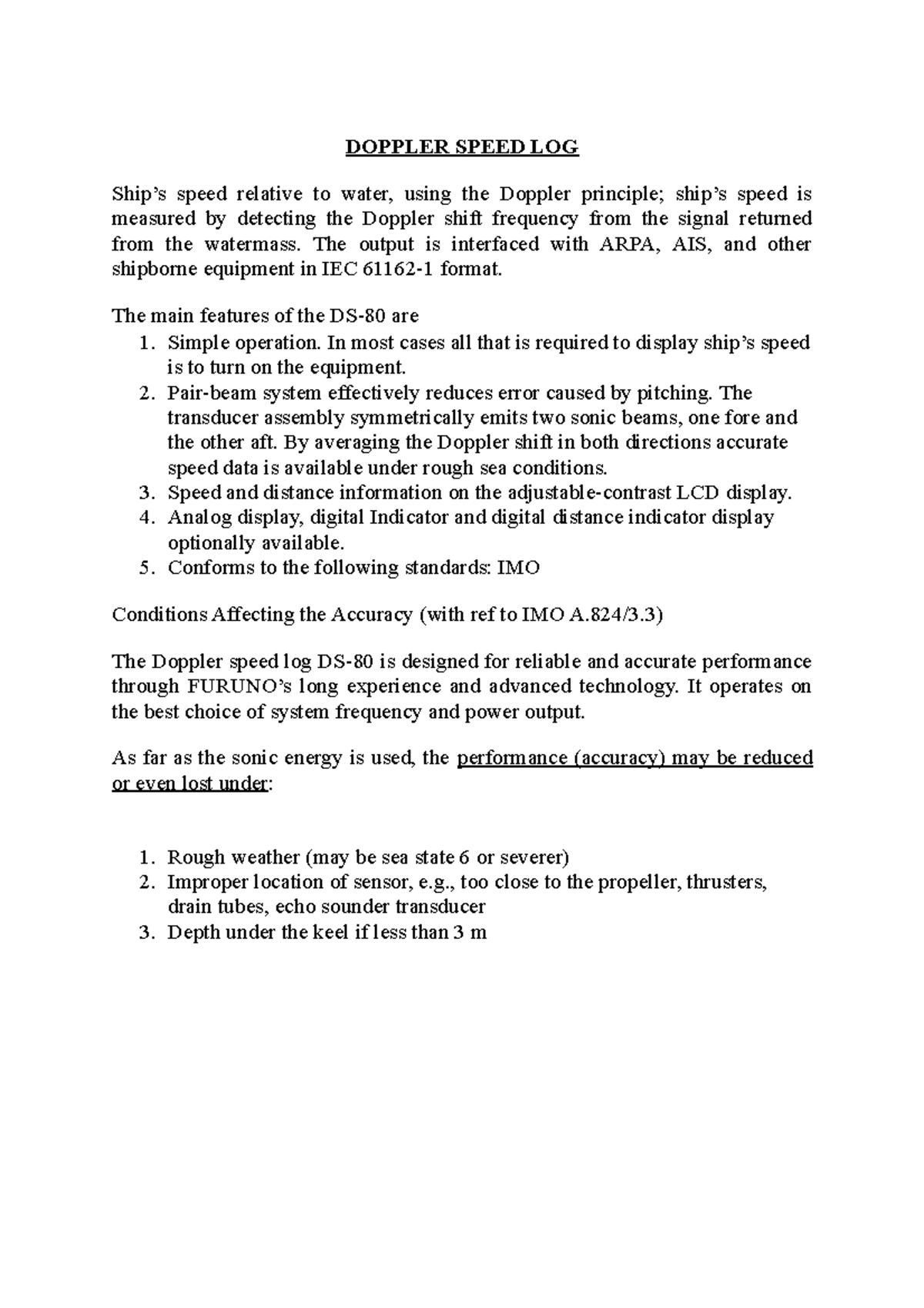 Doppler Speed LOG and Electromagnetic LOG - DOPPLER SPEED LOG Ship’s ...