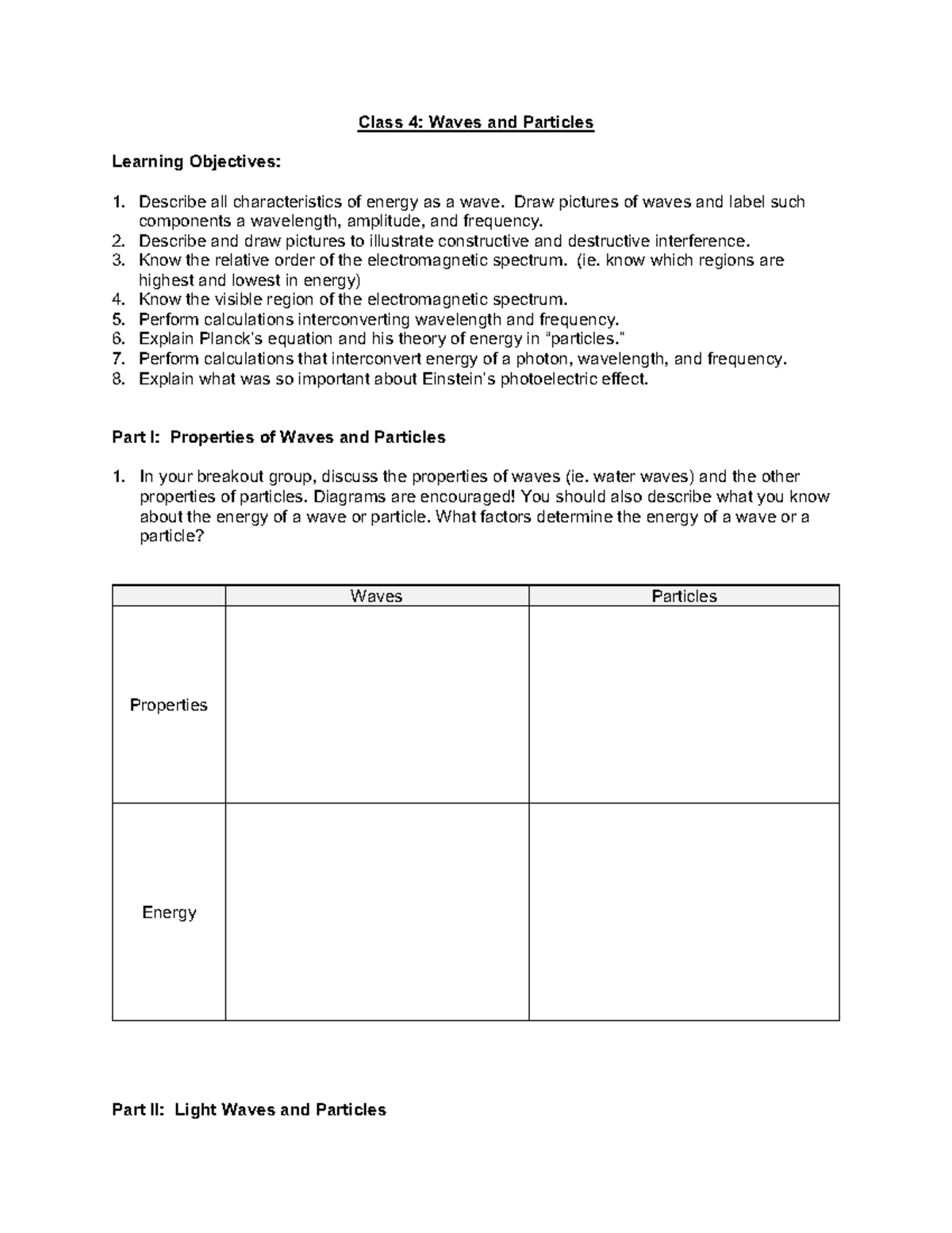 Class Day 4 CHEM150 Waves Particles On Line Course - Class 4: Waves and ...