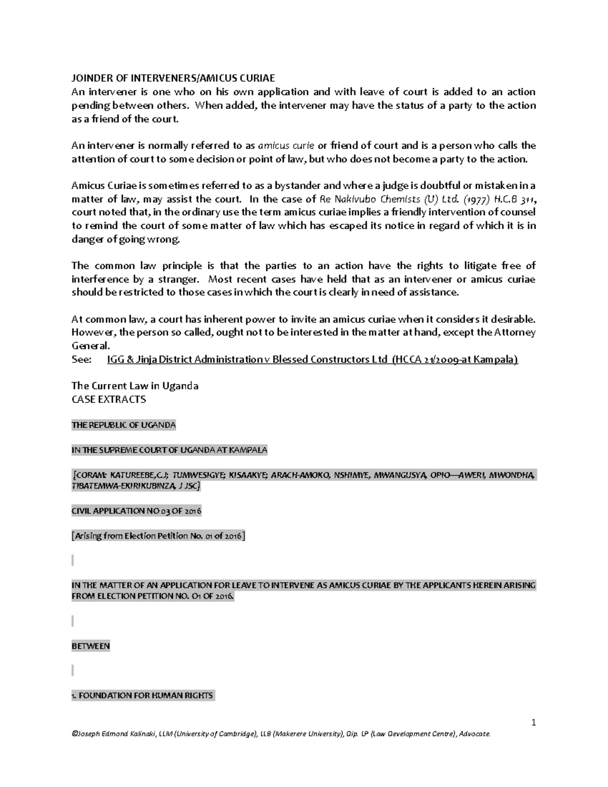 Amicus Curiae Third Party Proceedings Interpleader 2020 - JOINDER OF ...