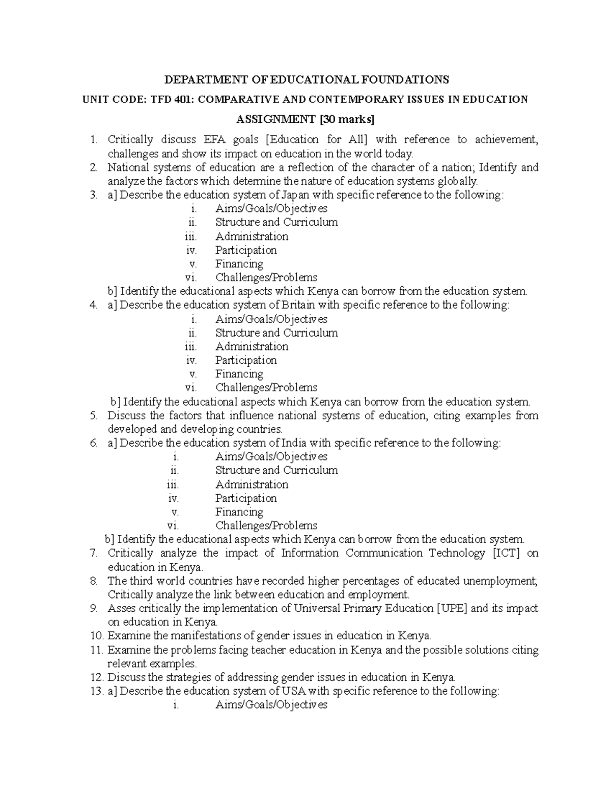 TFD 401 Assignment-BED ARTS. 2 - DEPARTMENT OF EDUCATIONAL FOUNDATIONS ...