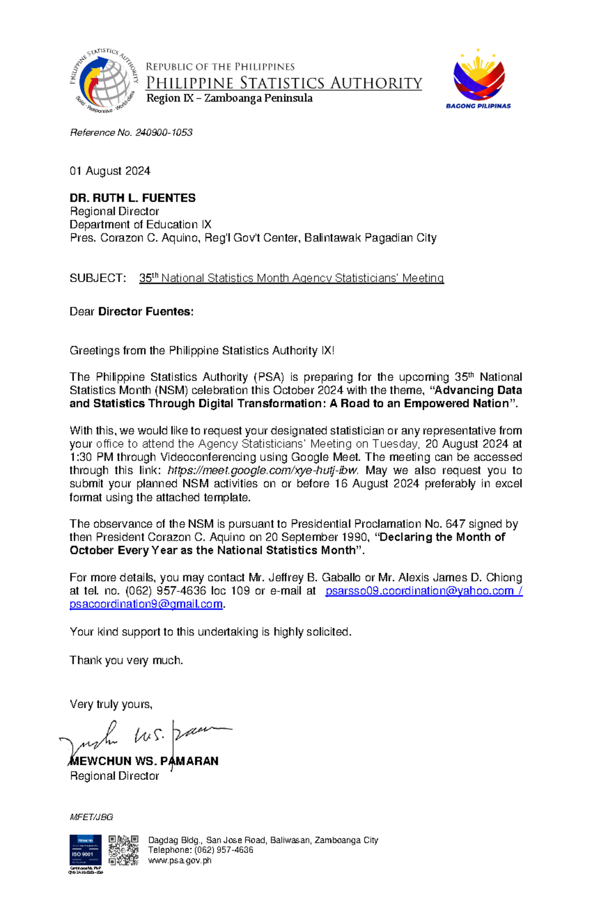 Agency Statisticians' Meeting 2024 Deped - Region IX – Zamboanga ...