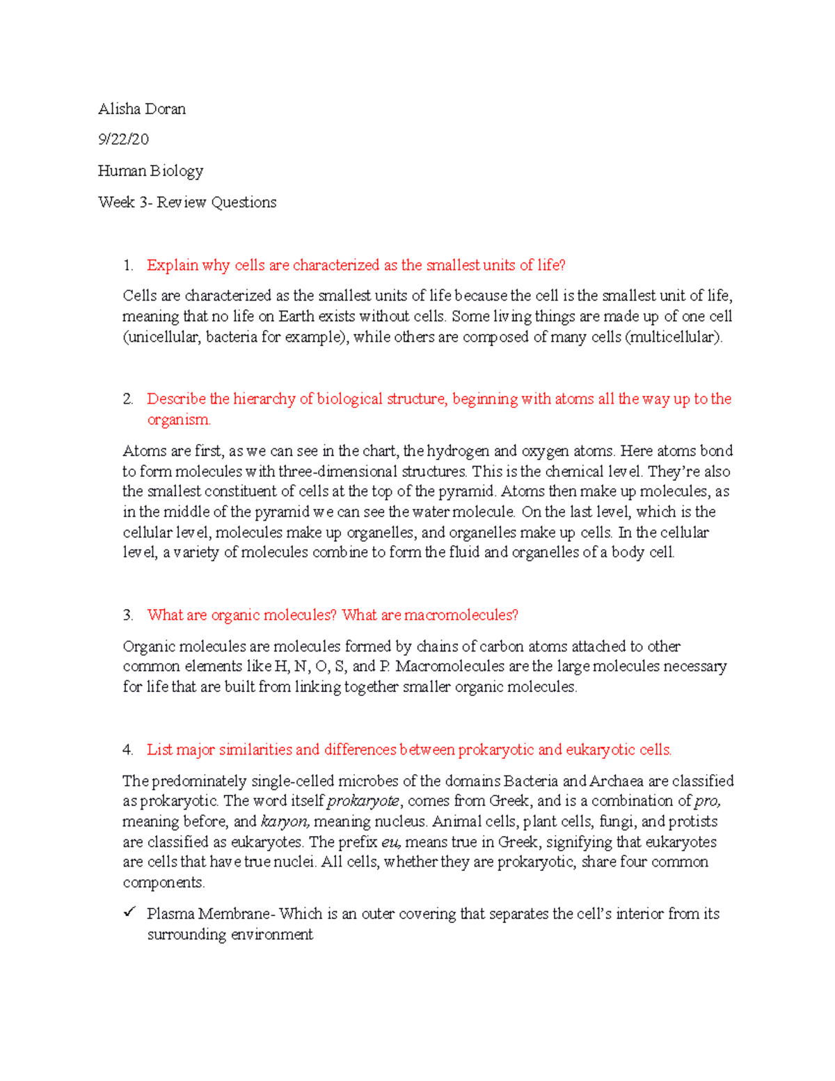 Human Biology Week 3 Review Questions - Alisha Doran 9/22/ Human ...