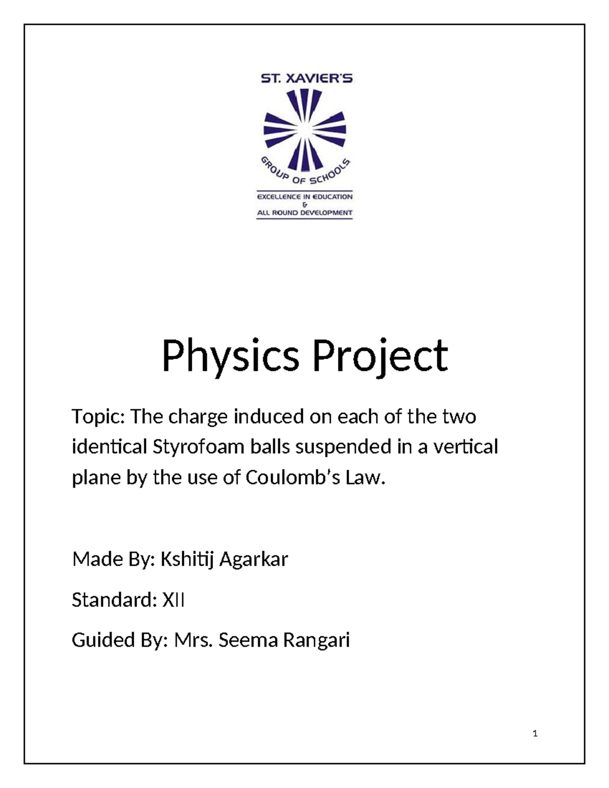 434287272 Class XII Physics Project Pith Ball - Physics Project Topic ...