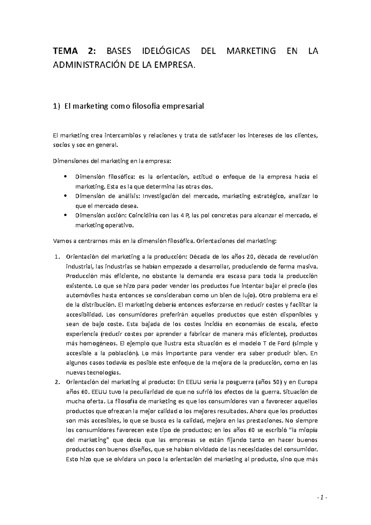 TEMA 2 - Tema 2 explicado clase - TEMA 2: BASES IDELÓGICAS DEL MARKETING EN LA ADMINISTRACIÓN DE ...
