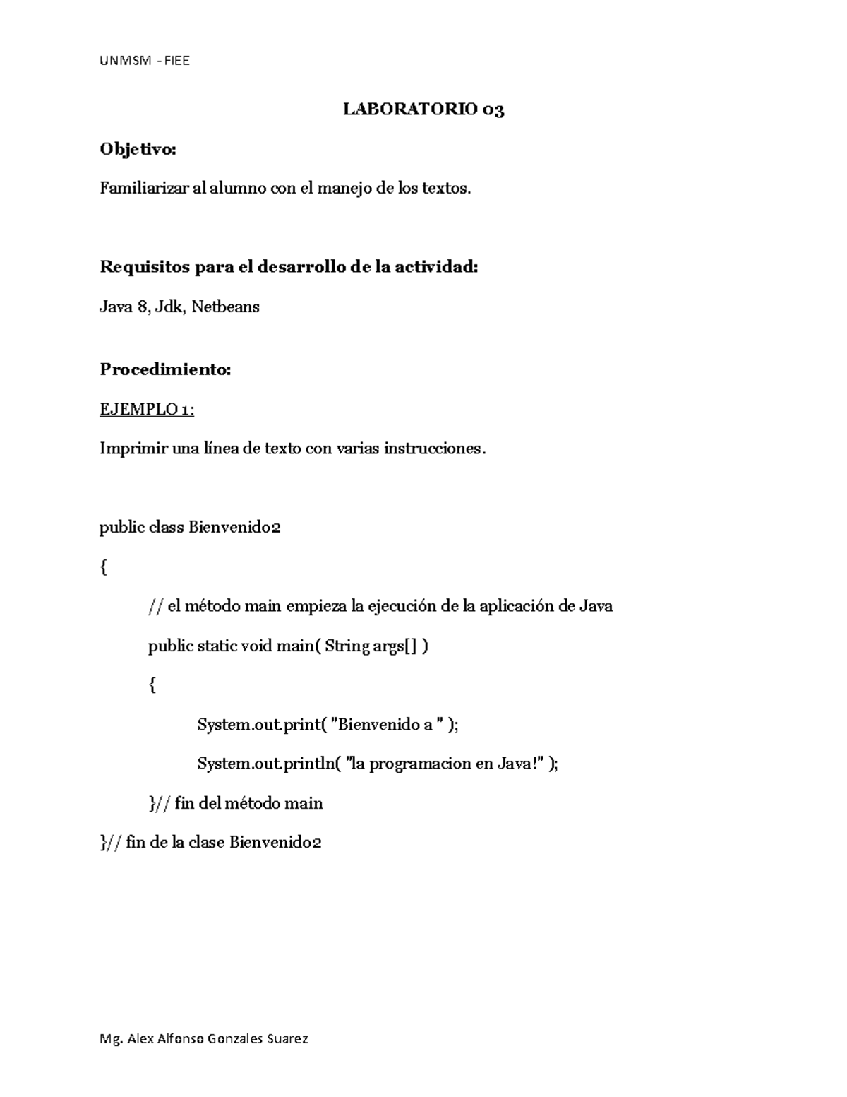 POO-Lab03 - ejercicio resuelto - LABORATORIO 03 Objetivo: Familiarizar al alumno con el manejo ...