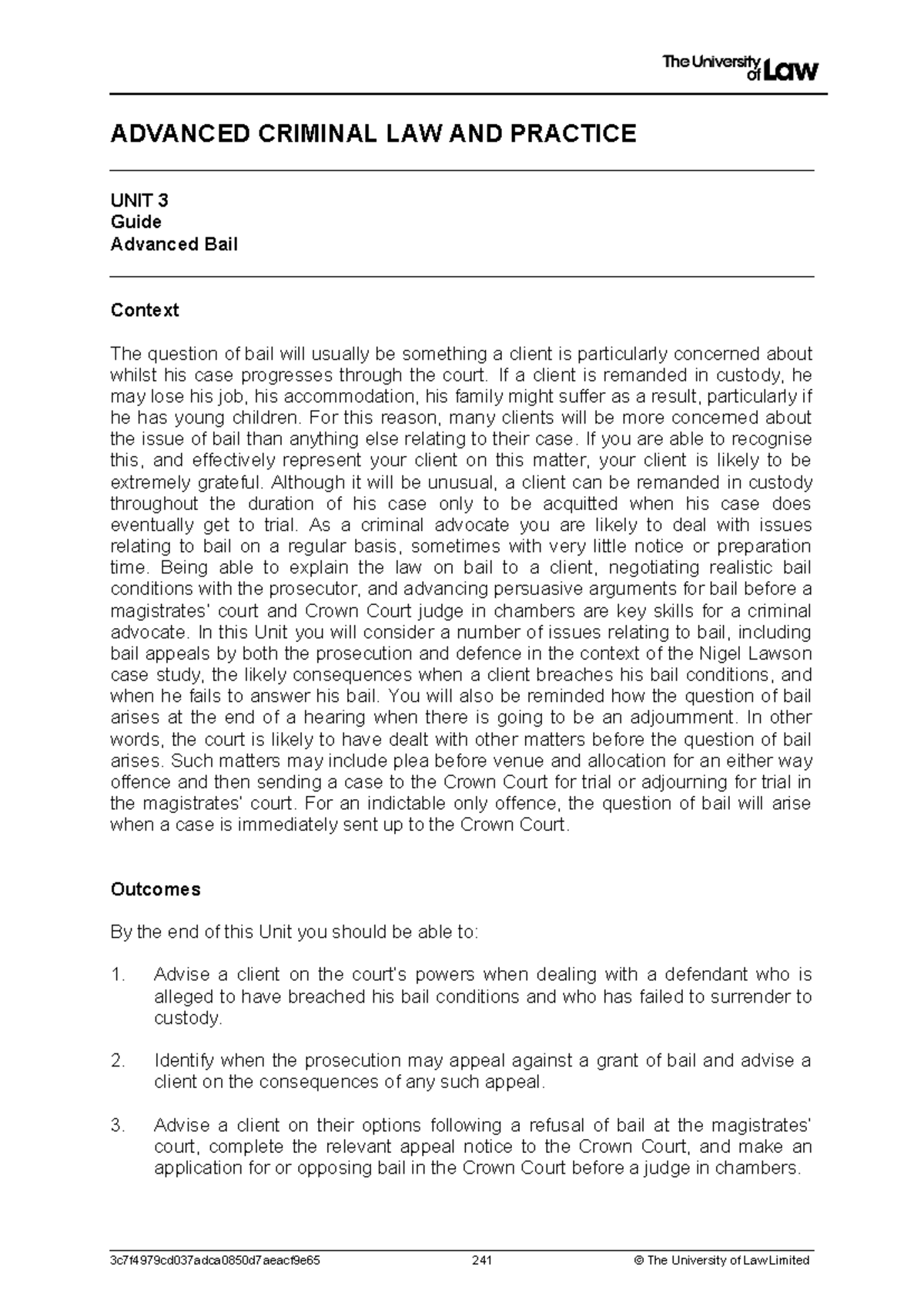 Unit 3 Workshop Guide - ADVANCED CRIMINAL LAW AND PRACTICE UNIT 3 Guide ...