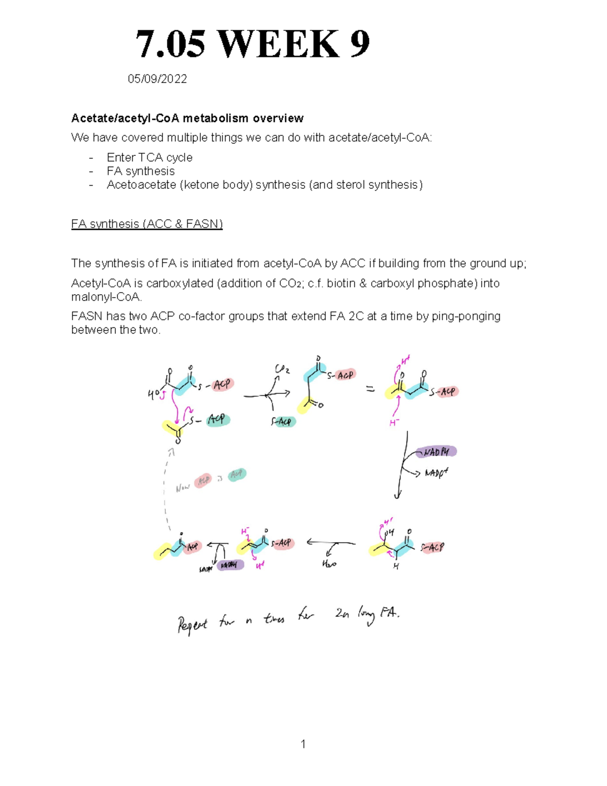 WEEK 9 summary and Practice problems - Recitation 05/09/ Acetate/acetyl ...