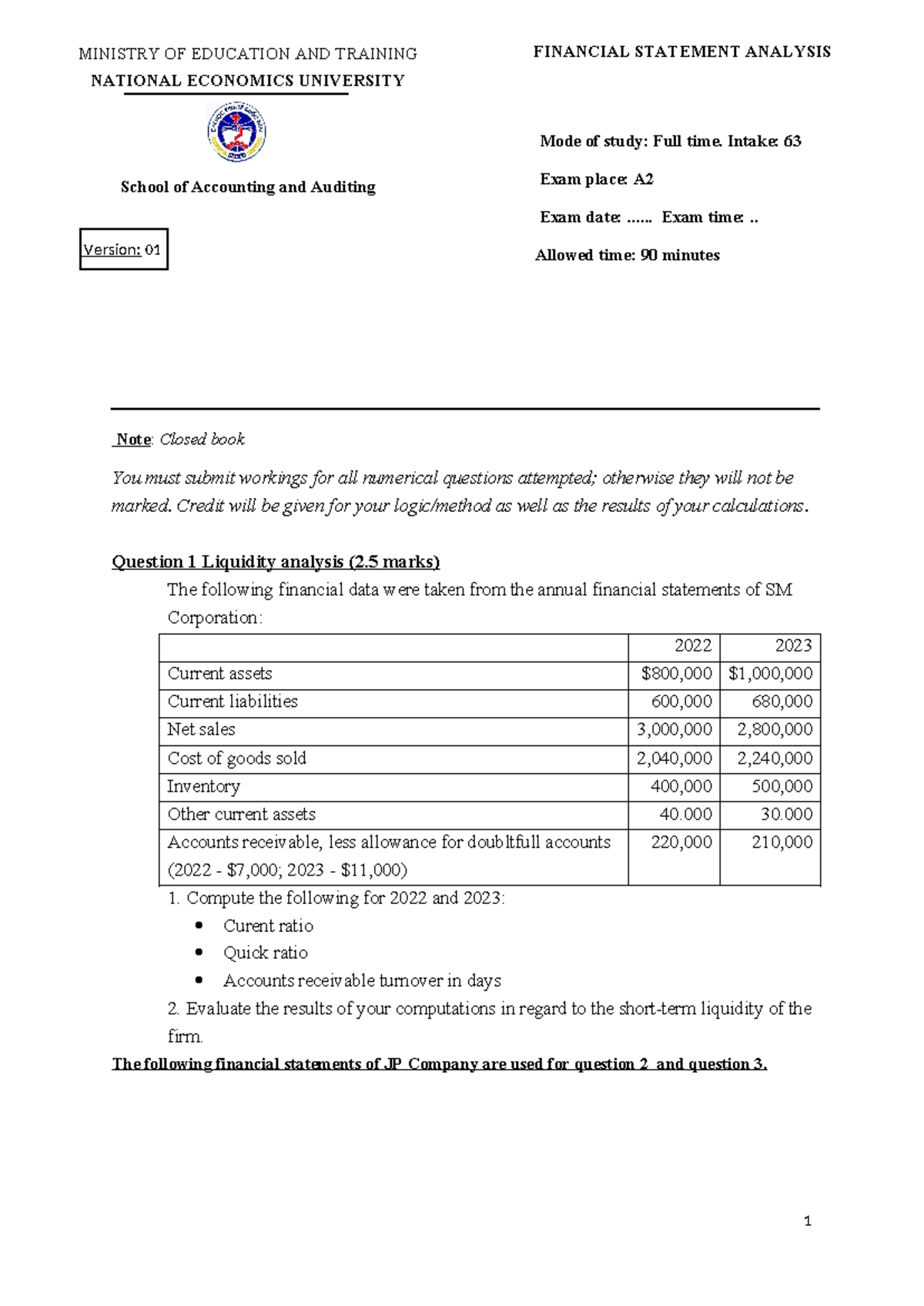 Mock Exam FSA 2024 - fffffffffffffff - MINISTRY OF EDUCATION AND ...