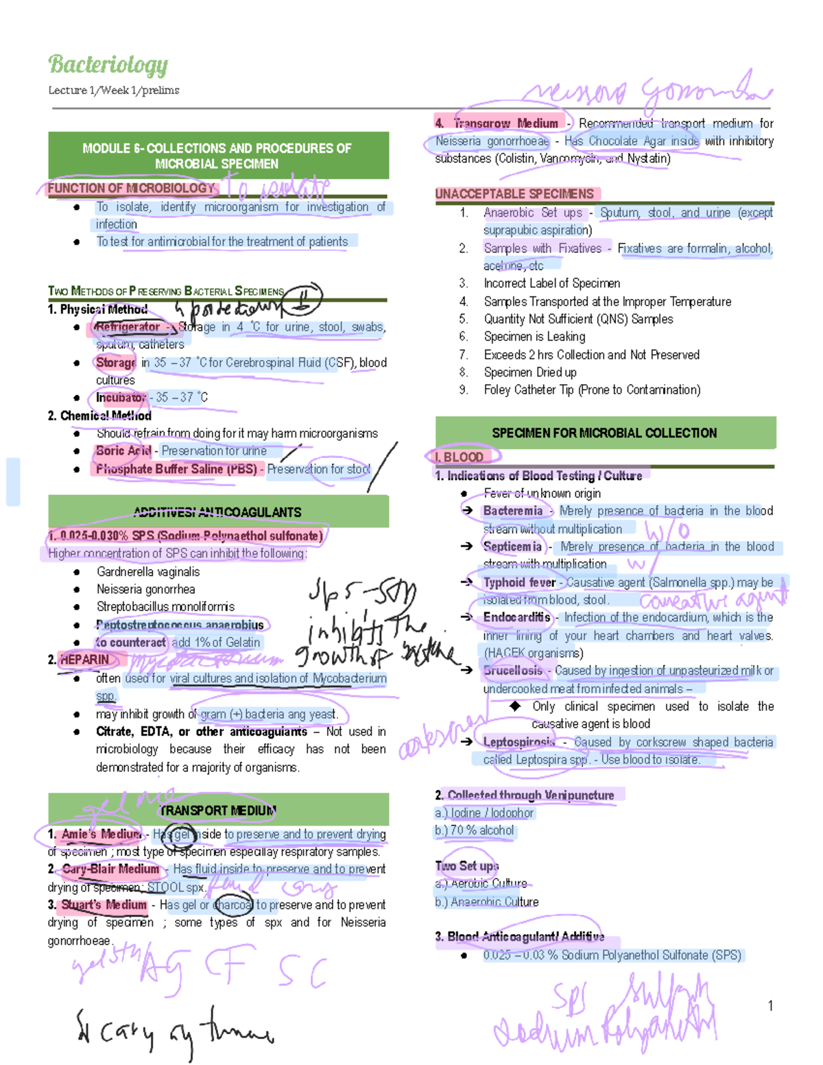 Bacteriology module 6 - Lecture 1/Week 1/prelims MODULE 6- COLLECTIONS AND PROCEDURES OF ...