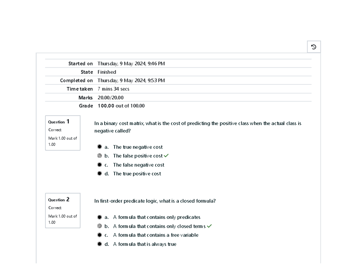Prelim Lab Quiz 2 Attempt review - Question 1 Correct Mark 1 out of 1. Question 2 Correct Mark 1 ...