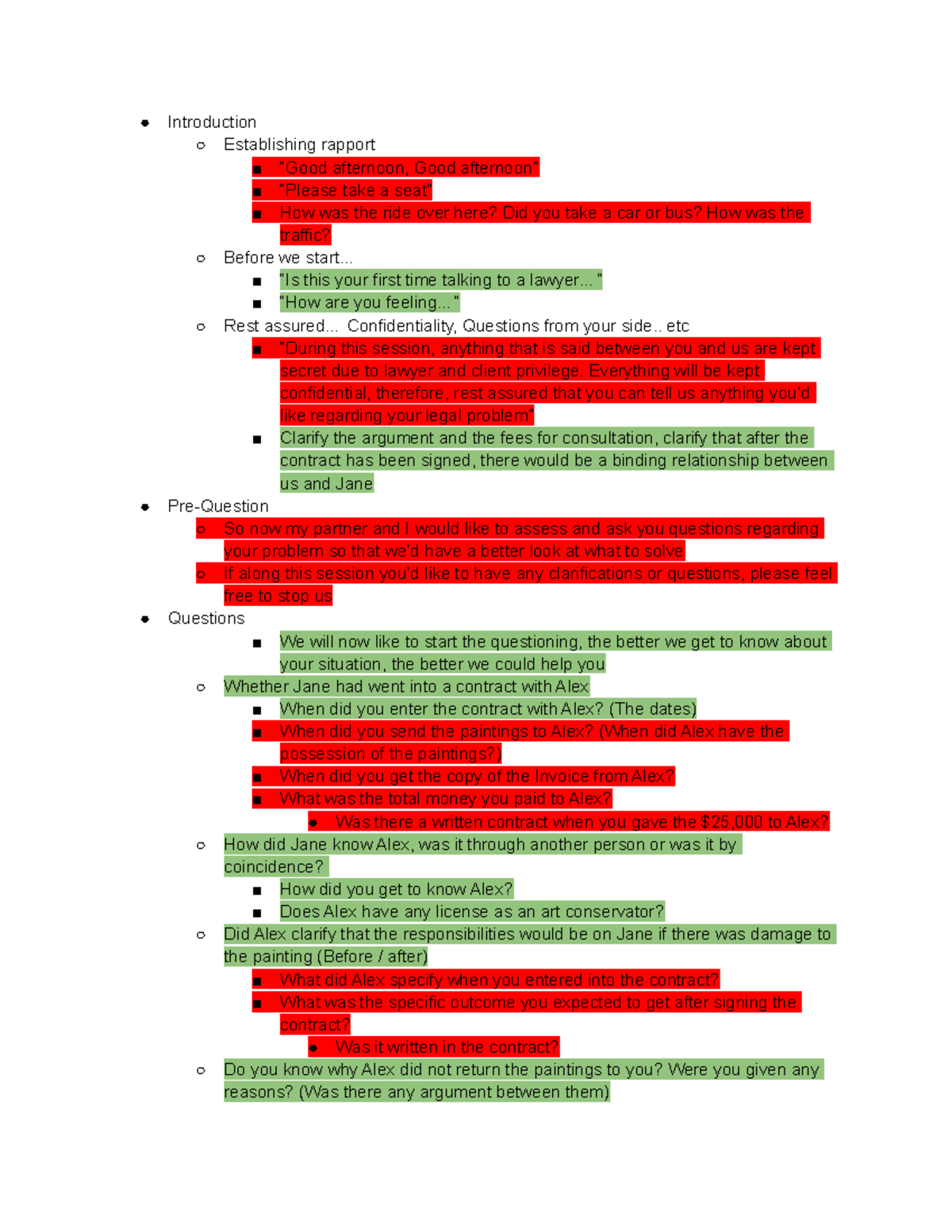 Client Counselling Script - Introduction Establishing rapport “Good ...