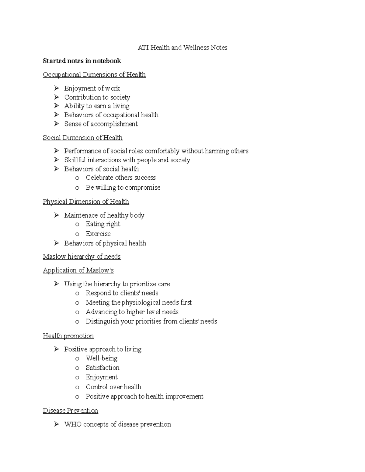 ATI Health and Wellness Notes - ATI Health and Wellness Notes Started ...