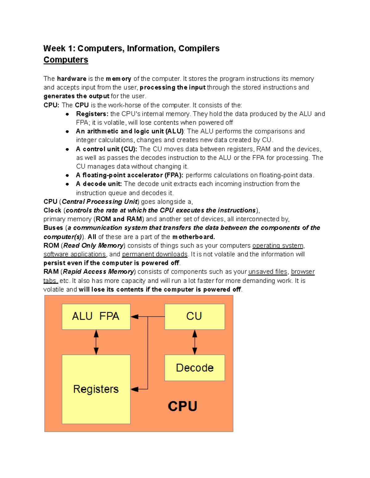 C Study Notes - Week 1: Computers, Information, Compilers Computers The ...