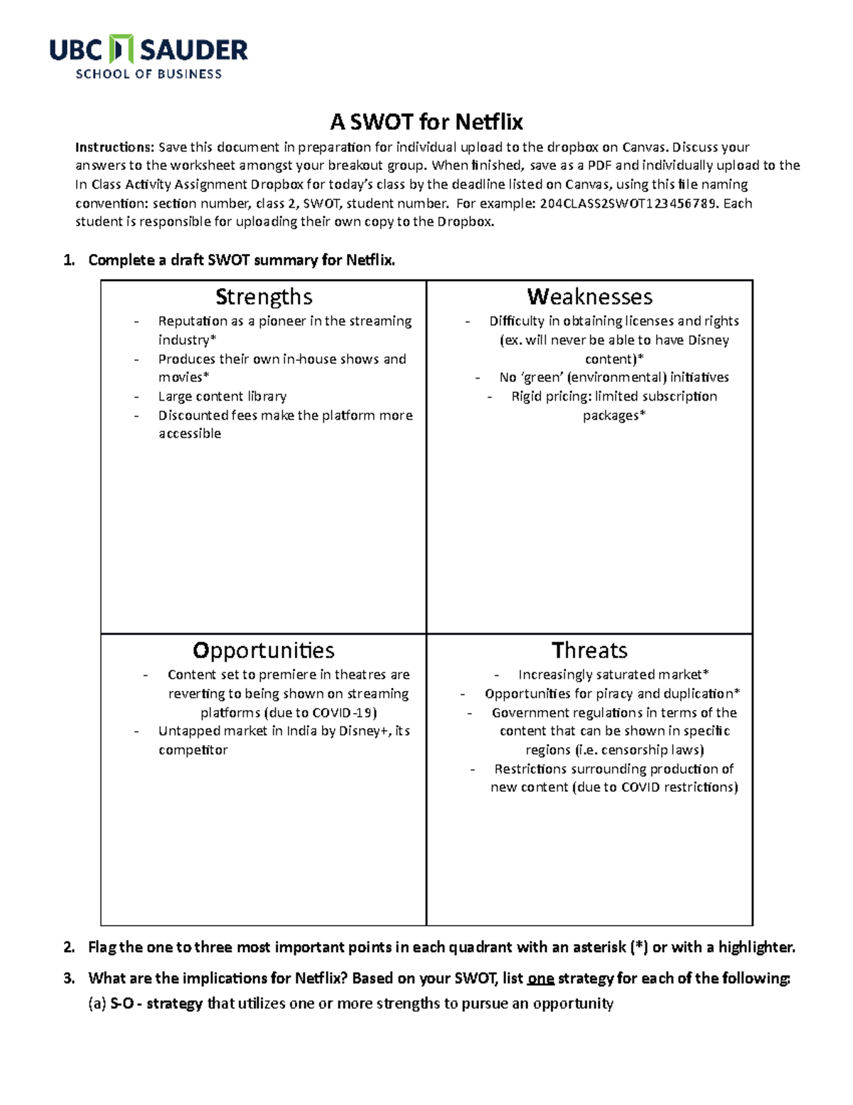 C296 Class 2 In Class Activity SWOT for Netflix - A SWOT for Netflix ...