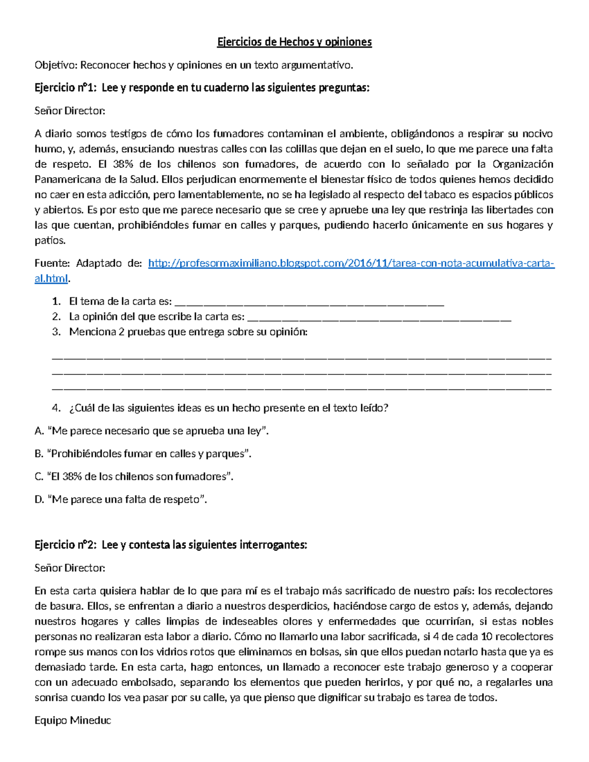 Ejercicios de Hechos y opiniones - Ejercicios de Hechos y opiniones ...