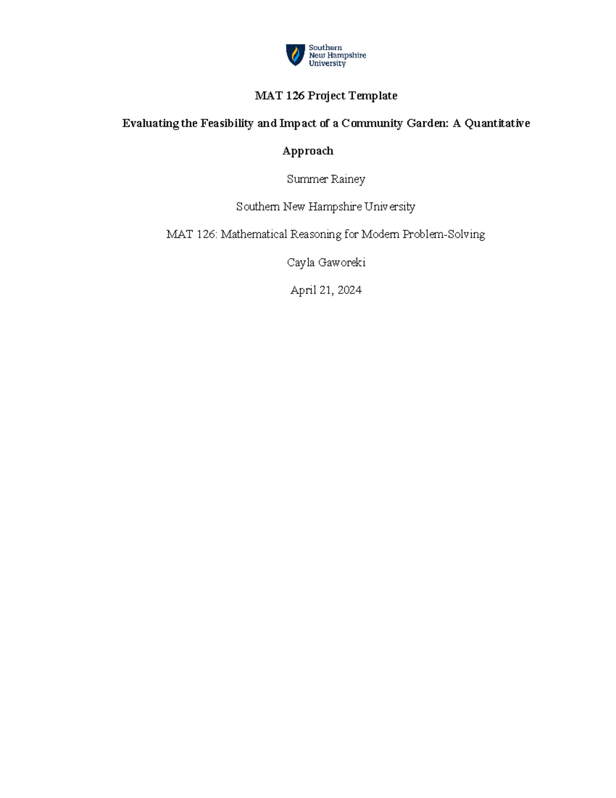 MAT 126 Project Template final - MAT 126 Project Template Evaluating ...